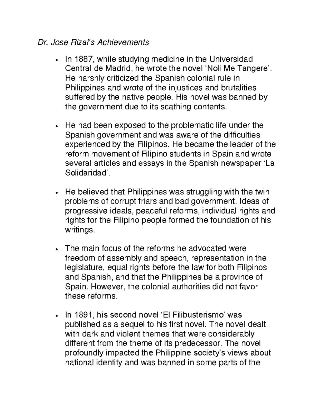 Dr - Dr - DrDr dr dr dr - Dr. Jose Rizal’s Achievements In 1887, while studying medicine in the ...