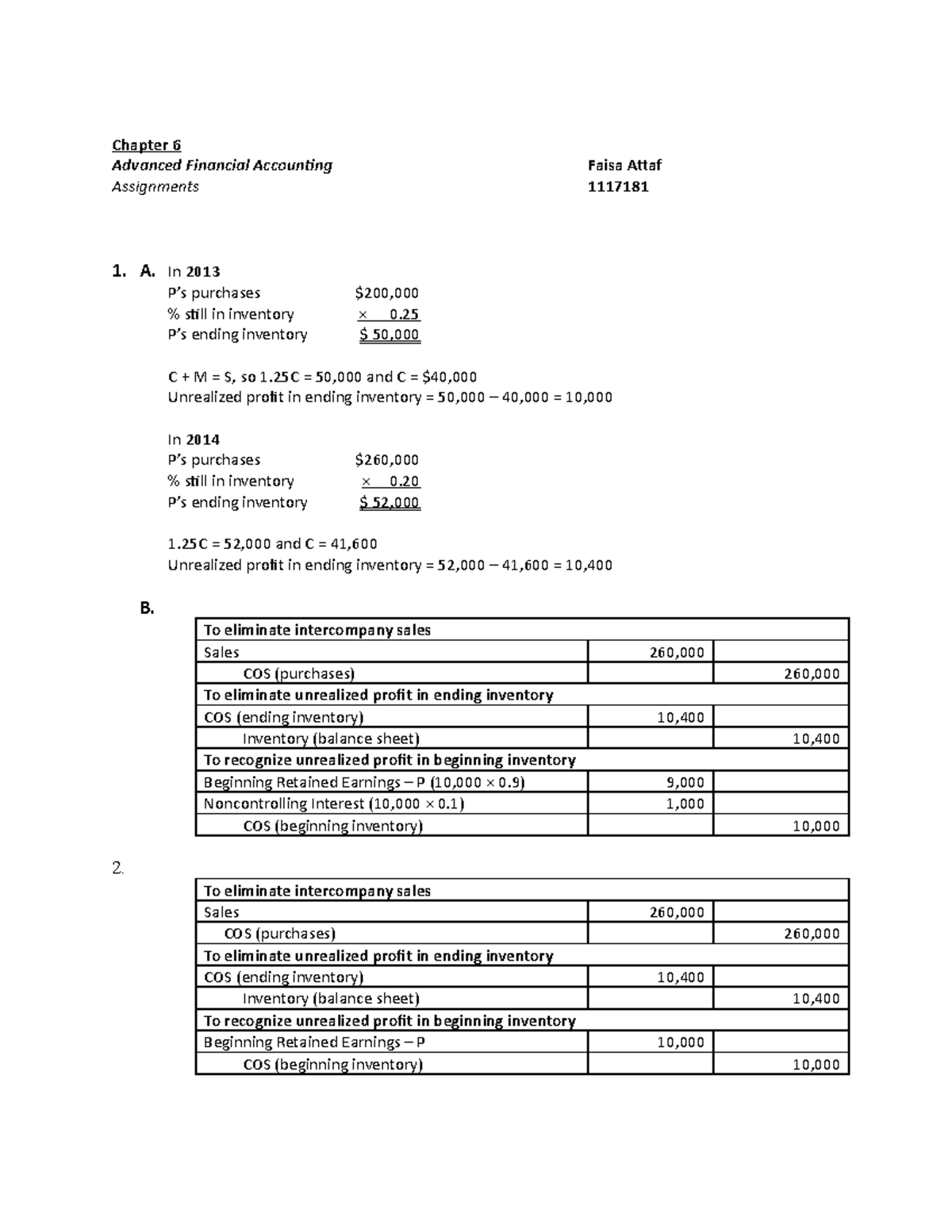 AFA Assignment CH6 - Afa - Chapter 6 Advanced Financial Accounting ...