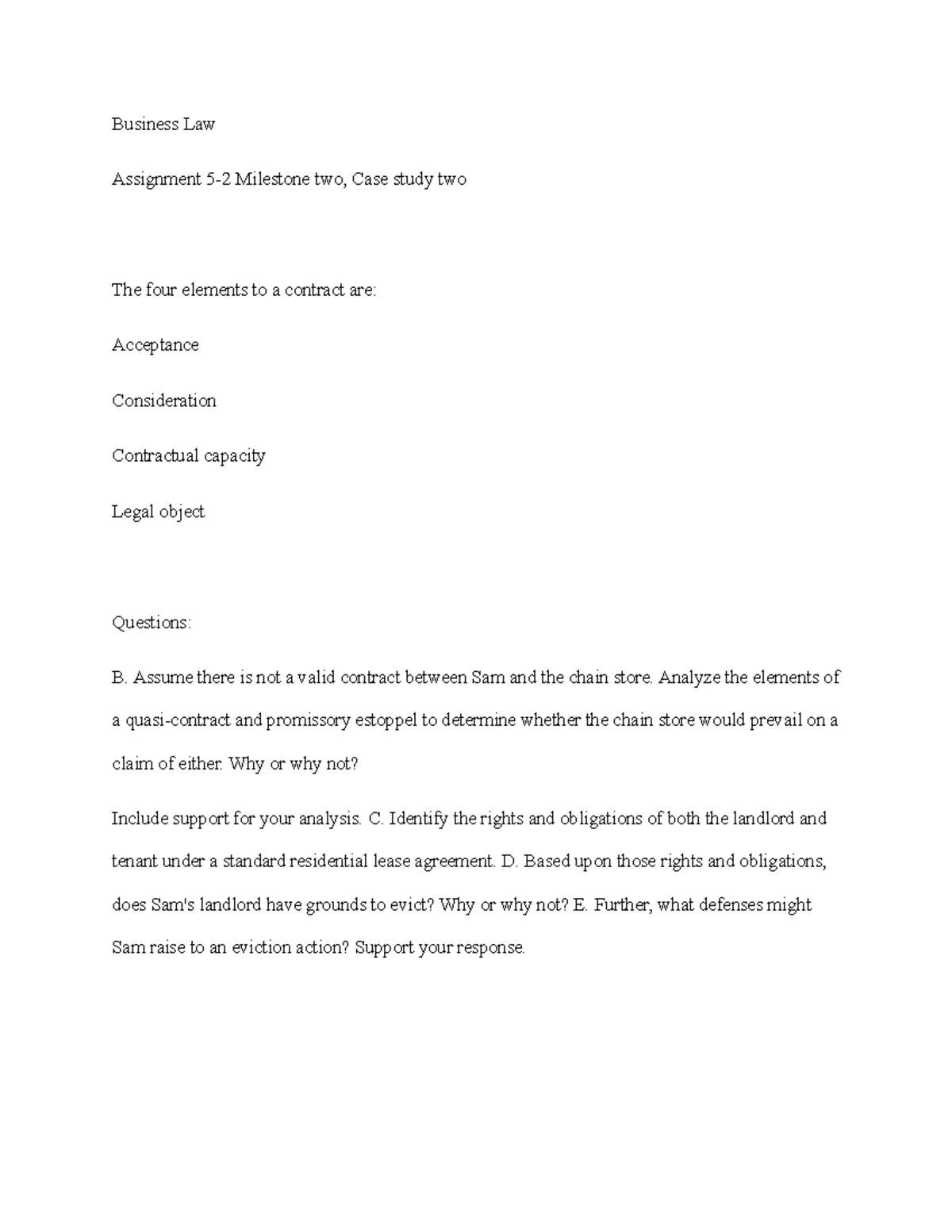 Business Law assignment 5-2 - Business Law Assignment 5-2 Milestone two ...