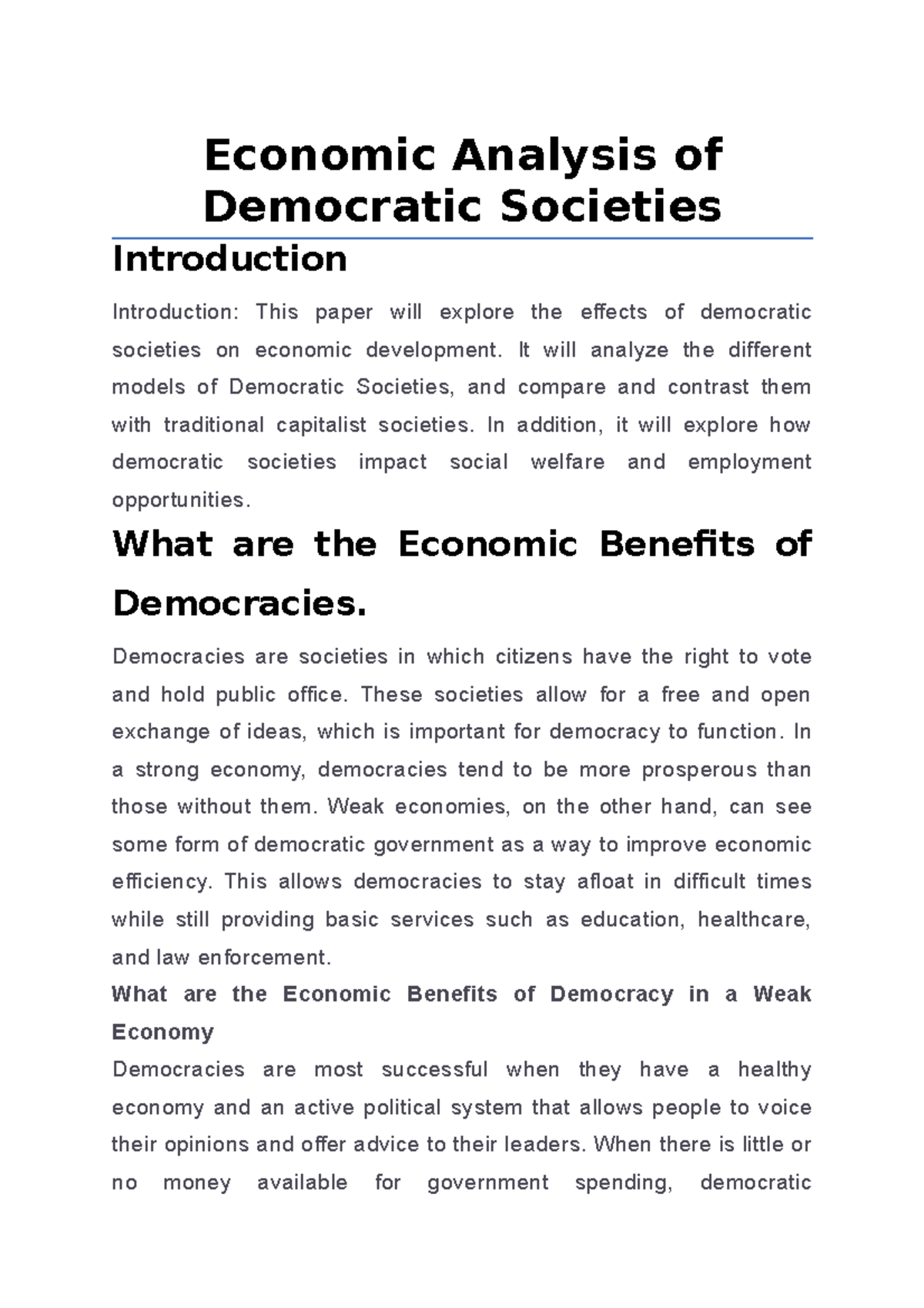 Economic Analysis of Democratic Societies - Economic Analysis of ...