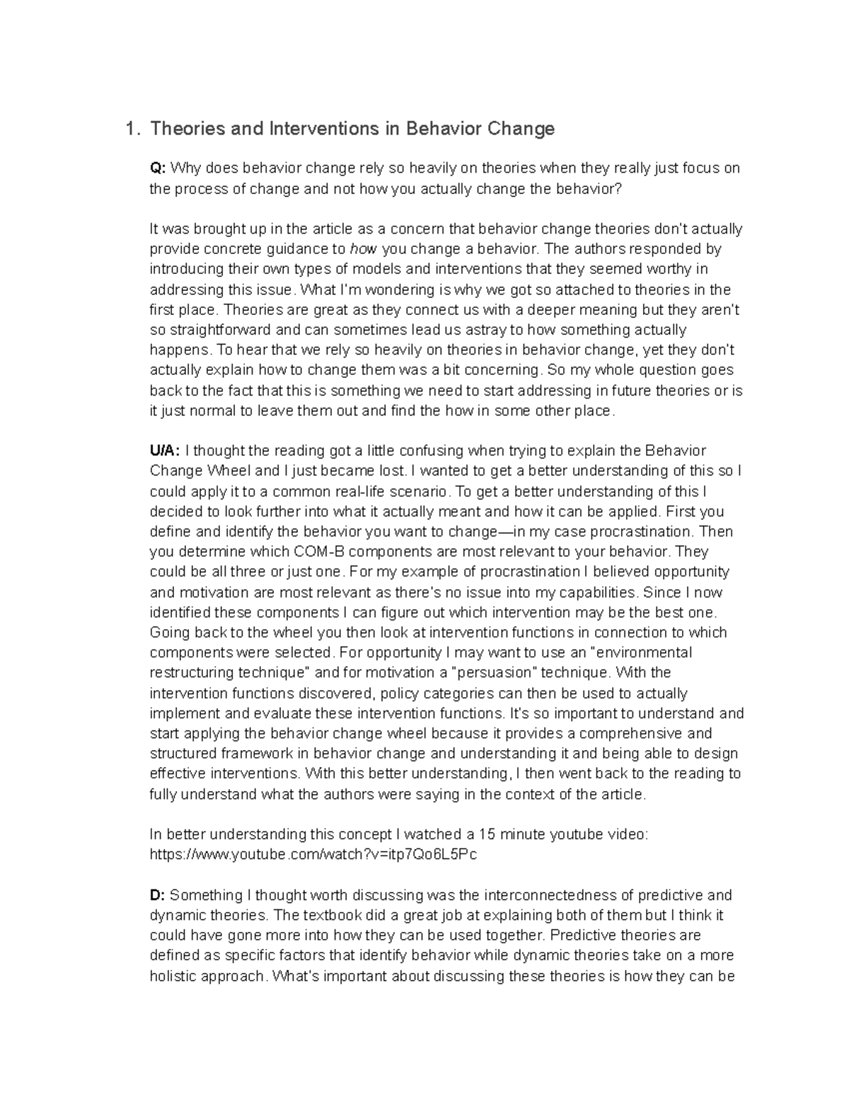 Sample Qu ADs - 1. Theories and Interventions in Behavior Change Q: Why ...