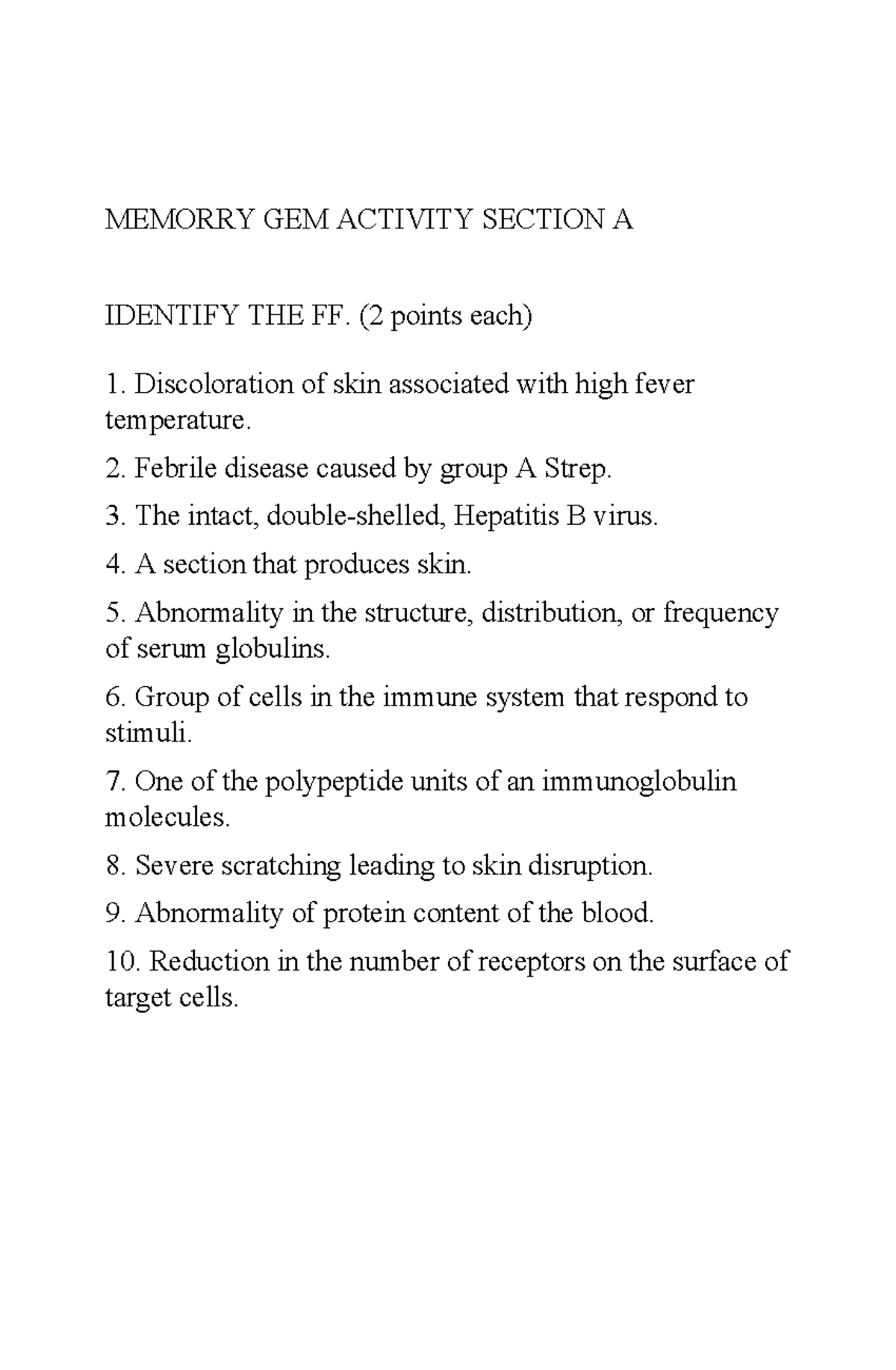 Memorry GEM Activity Section A - MEMORRY GEM ACTIVITY SECTION A ...