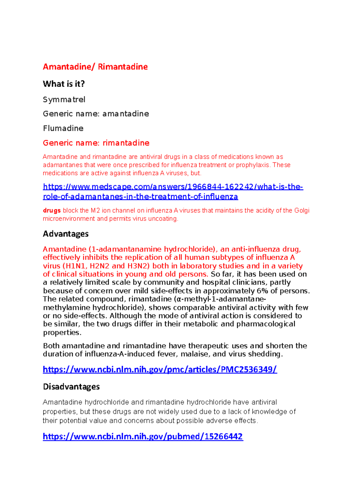 AMED CHEM Drugs PP INFO - Amantadine/ Rimantadine What is it? Symmatrel ...