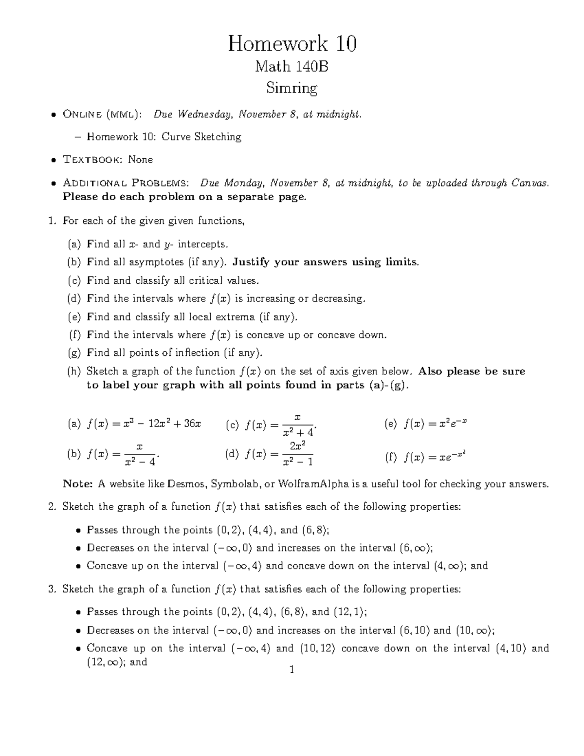 Homework10 qwert - Homework 10 Math 140B Simring Online (mml): Due ...