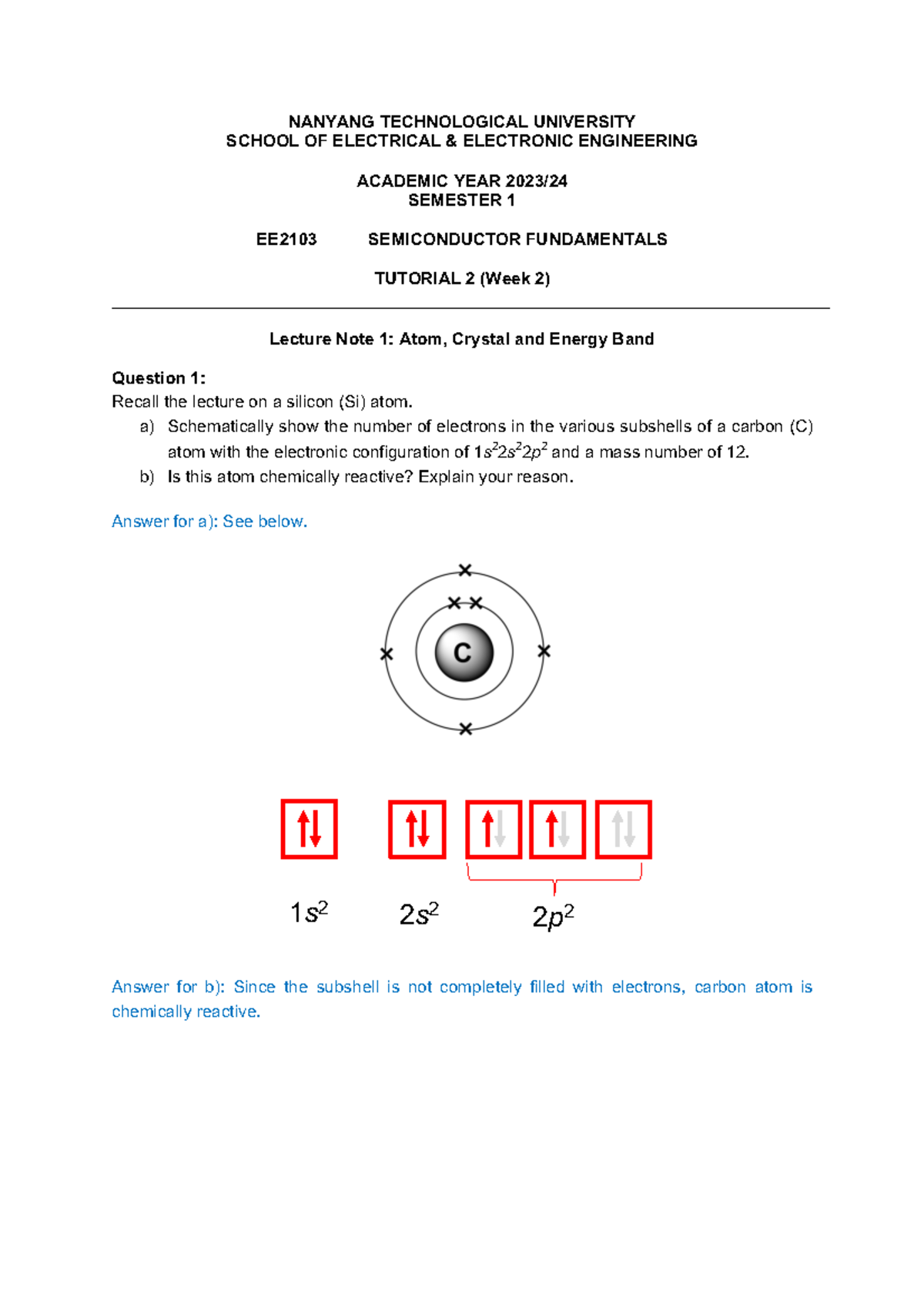 Semicon - Tutorial Solutions - NANYANG TECHNOLOGICAL UNIVERSITY SCHOOL ...