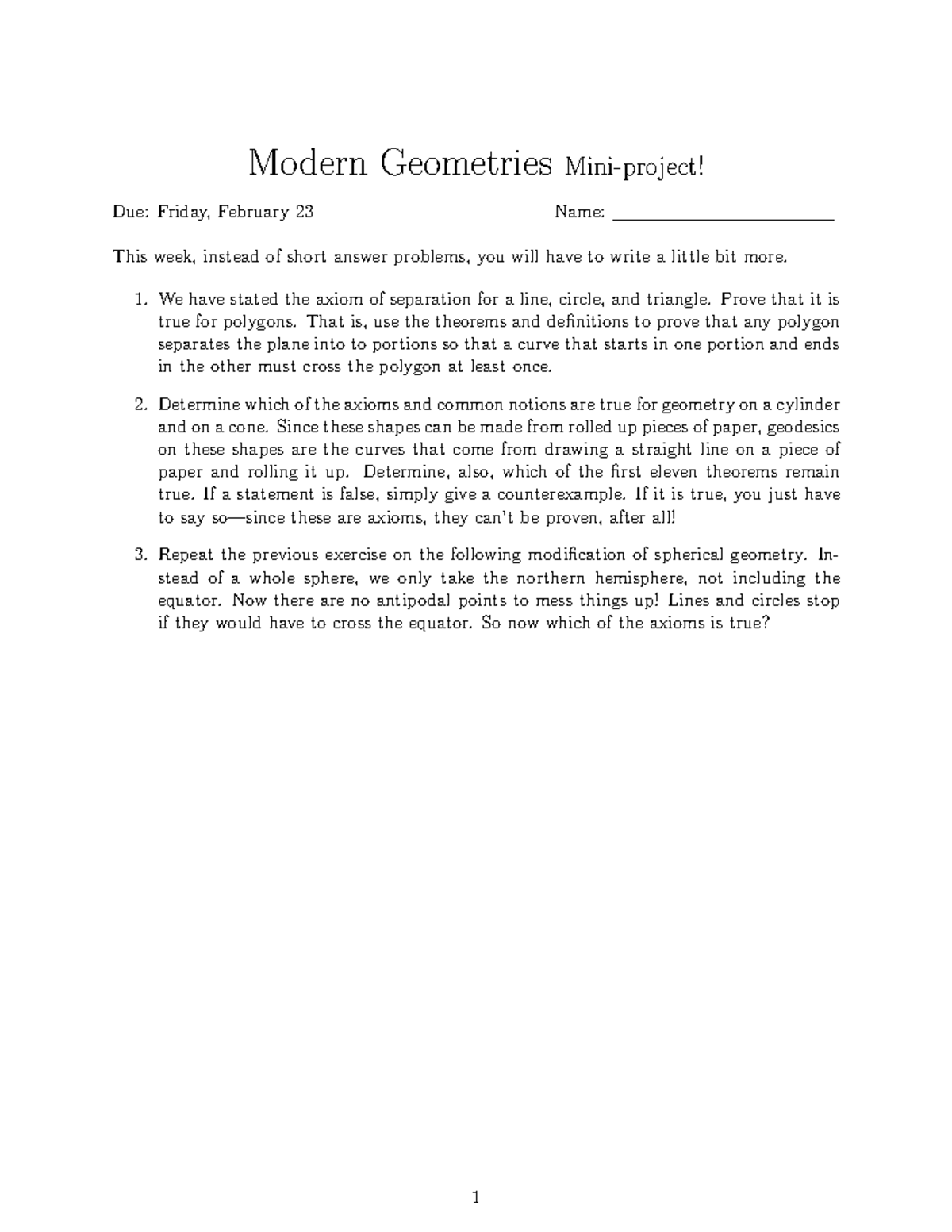 Homework 3 (Miniproject) (v - Modern Geometries Mini-project! Due ...