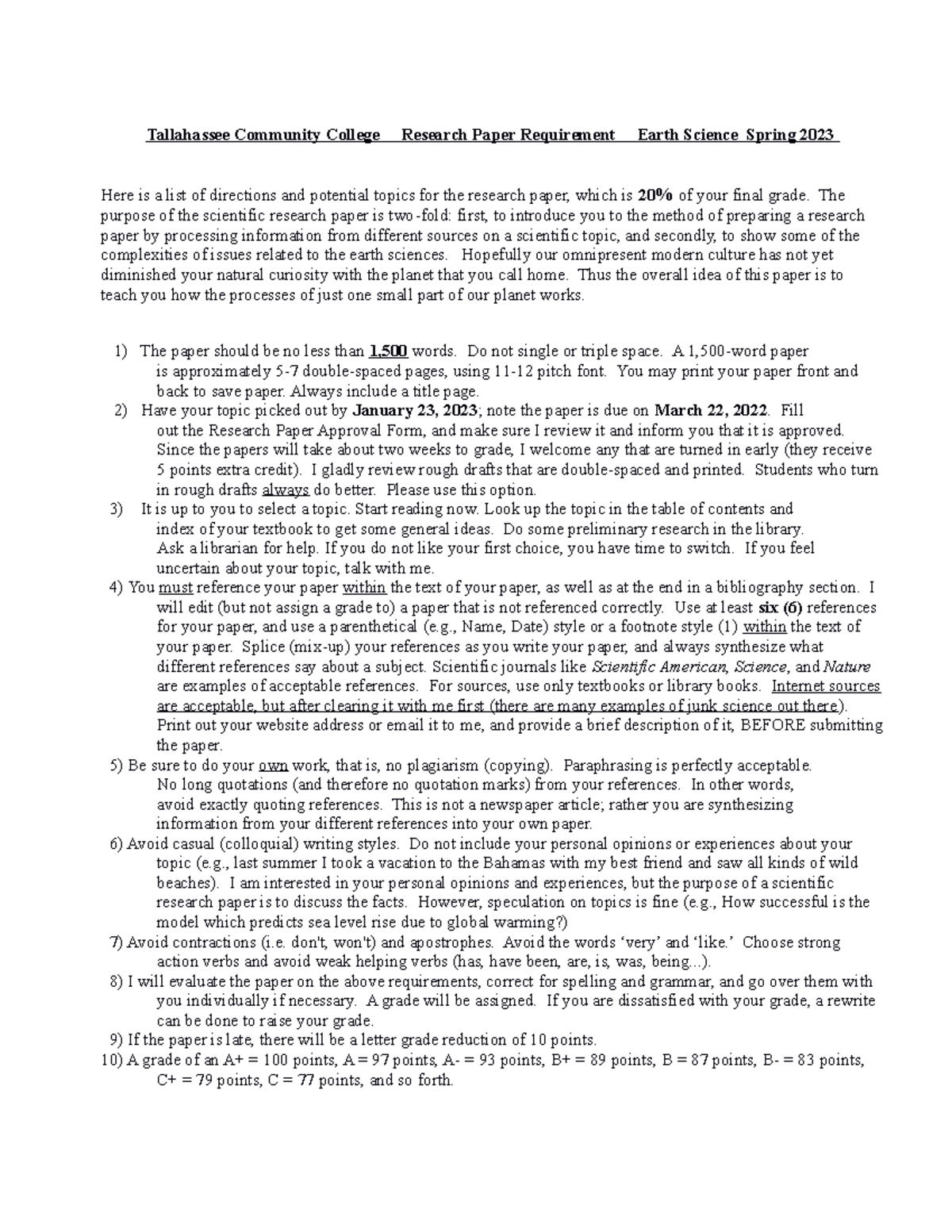 Research Paper Guidelines ES - Tallahassee Community College Research ...