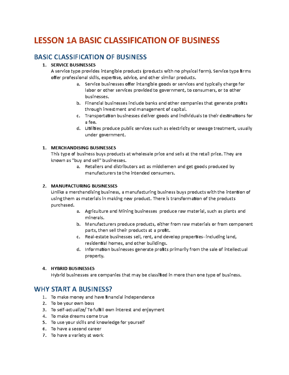 Lesson 1A Basic Classification OF Business - LESSON 1A BASIC ...