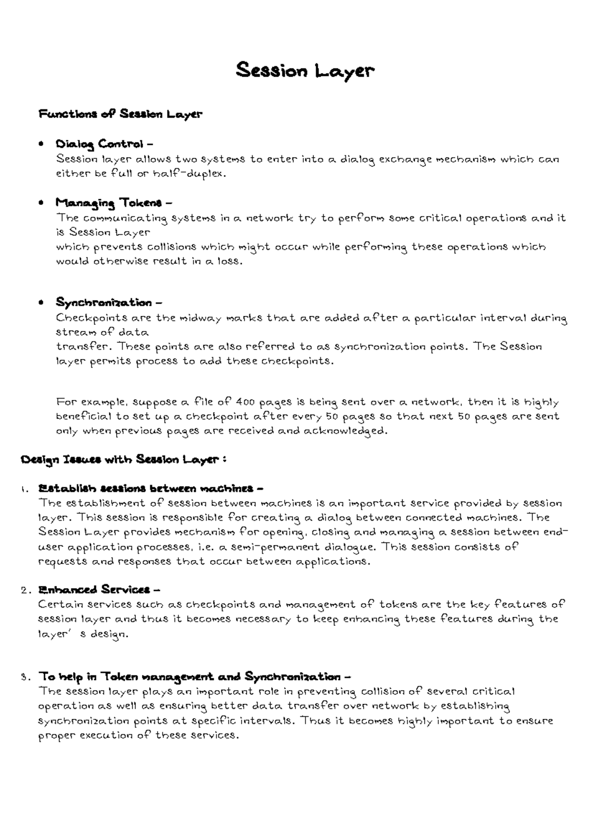CN unit-4,5-3 - CN notes - Session Layer Functions of Session Layer ...