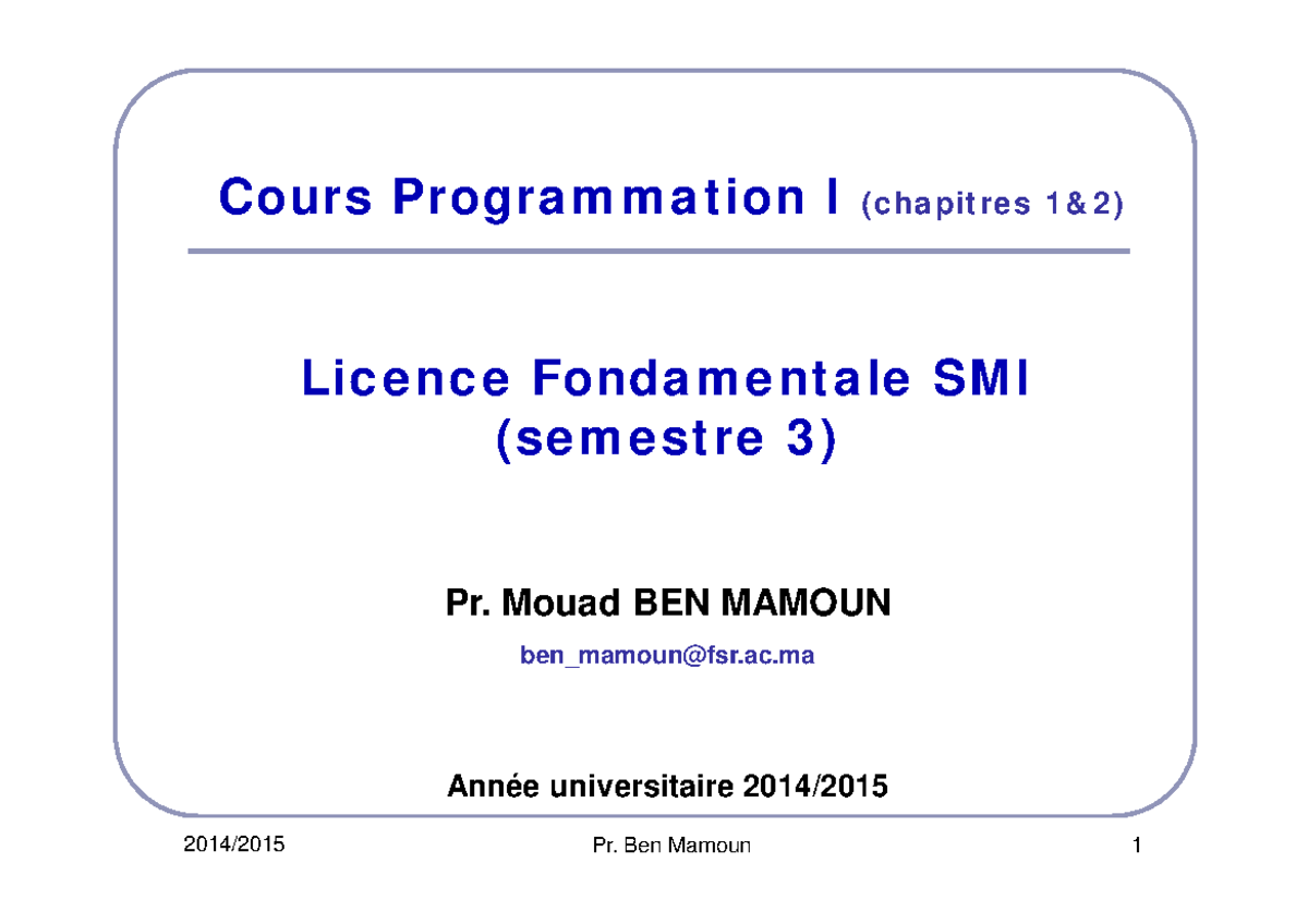 Ofpptmaroc - Programmation - Cours Progra m m a t ion I (c ha pit re s ...