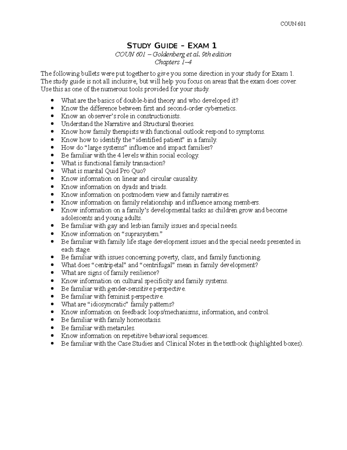 Study Guide — Exam 1 - COUN 601 STUDY GUIDE – EXAM 1 COUN 601 ...