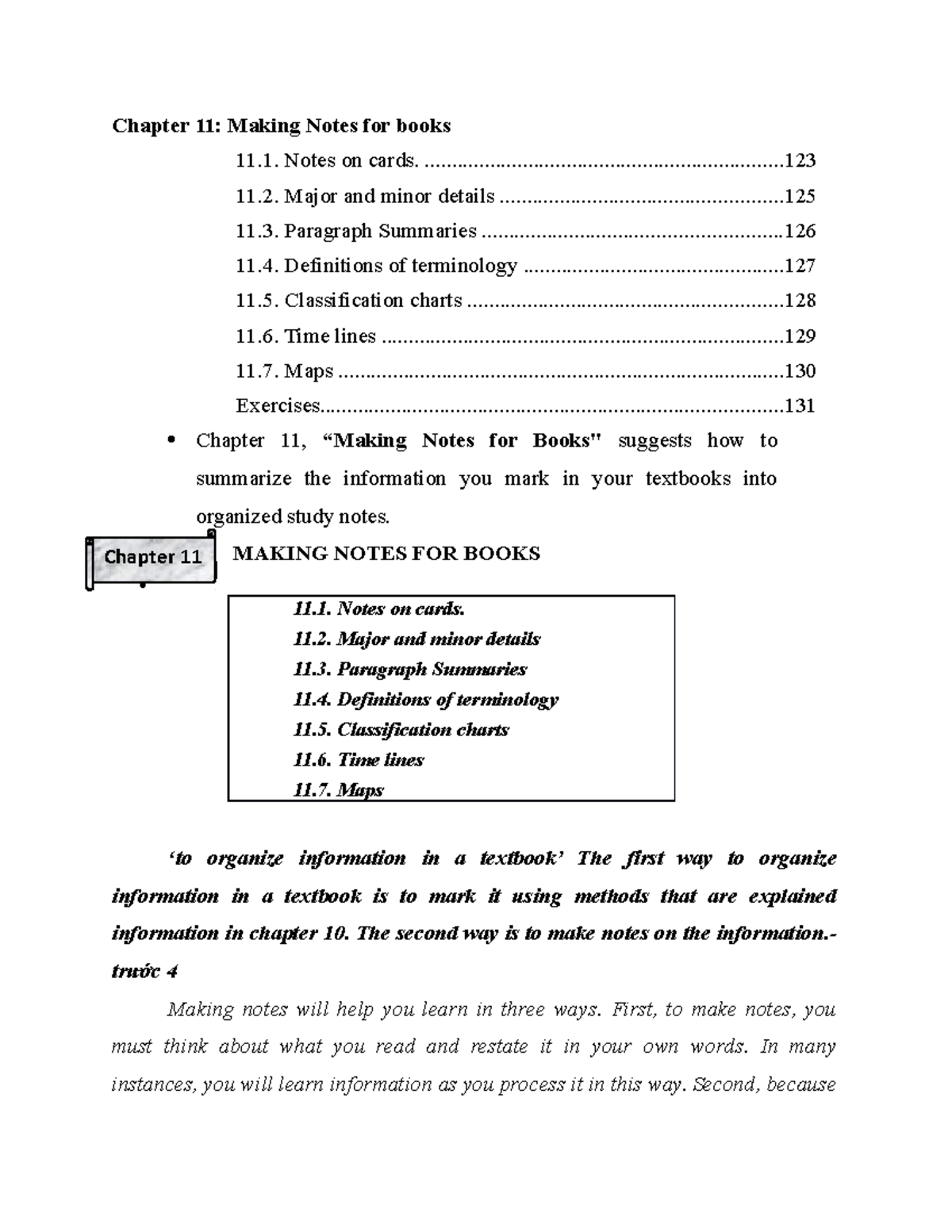 College Skill Chapter 11 - Chapter 11: Making Notes for books 11. Notes ...
