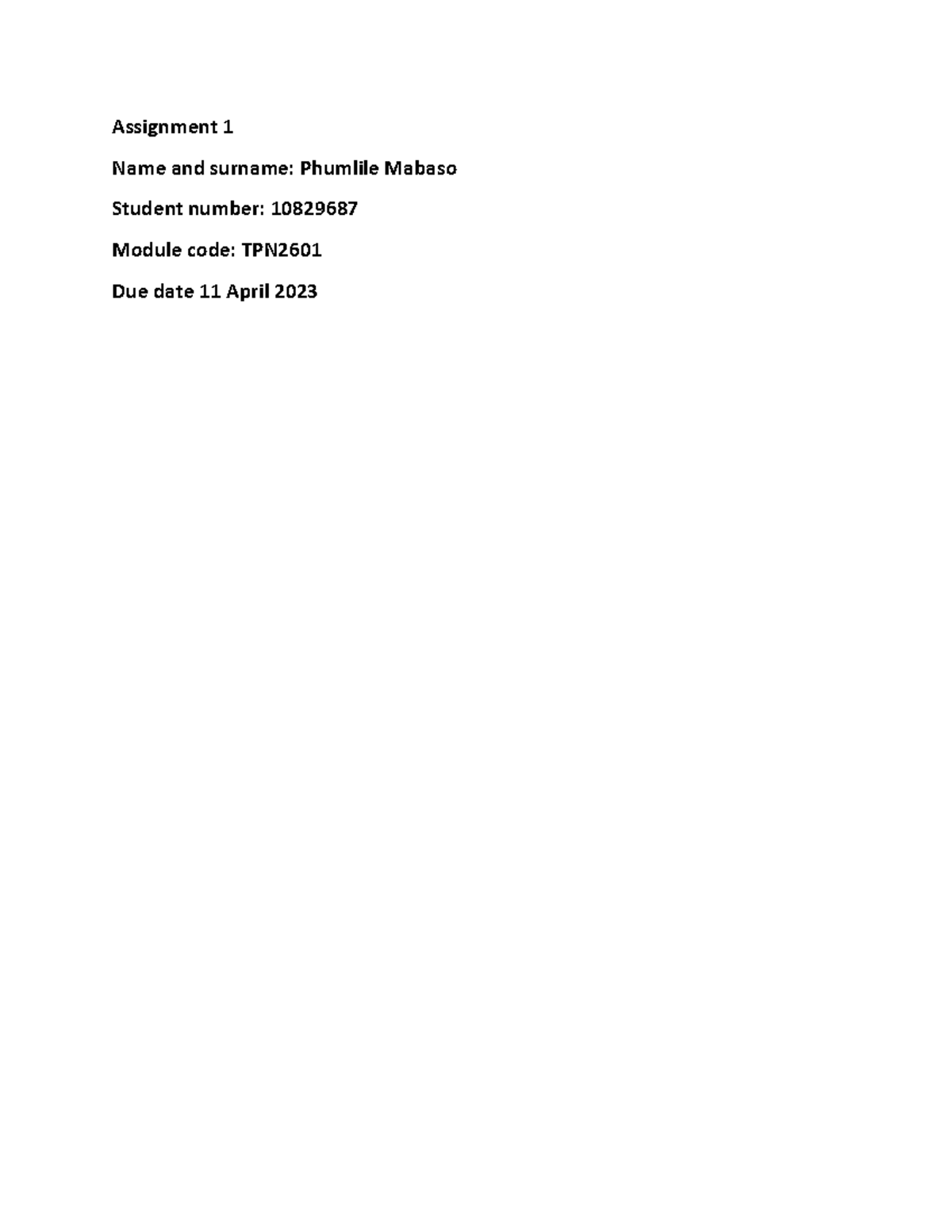 TPN2601 assignment with reference - Name and surname: Phumlile Mabaso ...