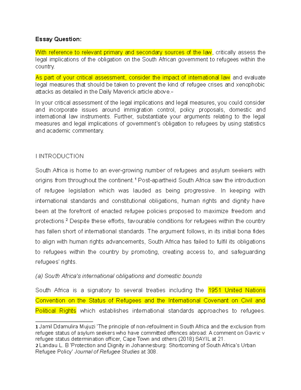 Final I Introduction 1 - Practice exam - Essay Question: With reference ...