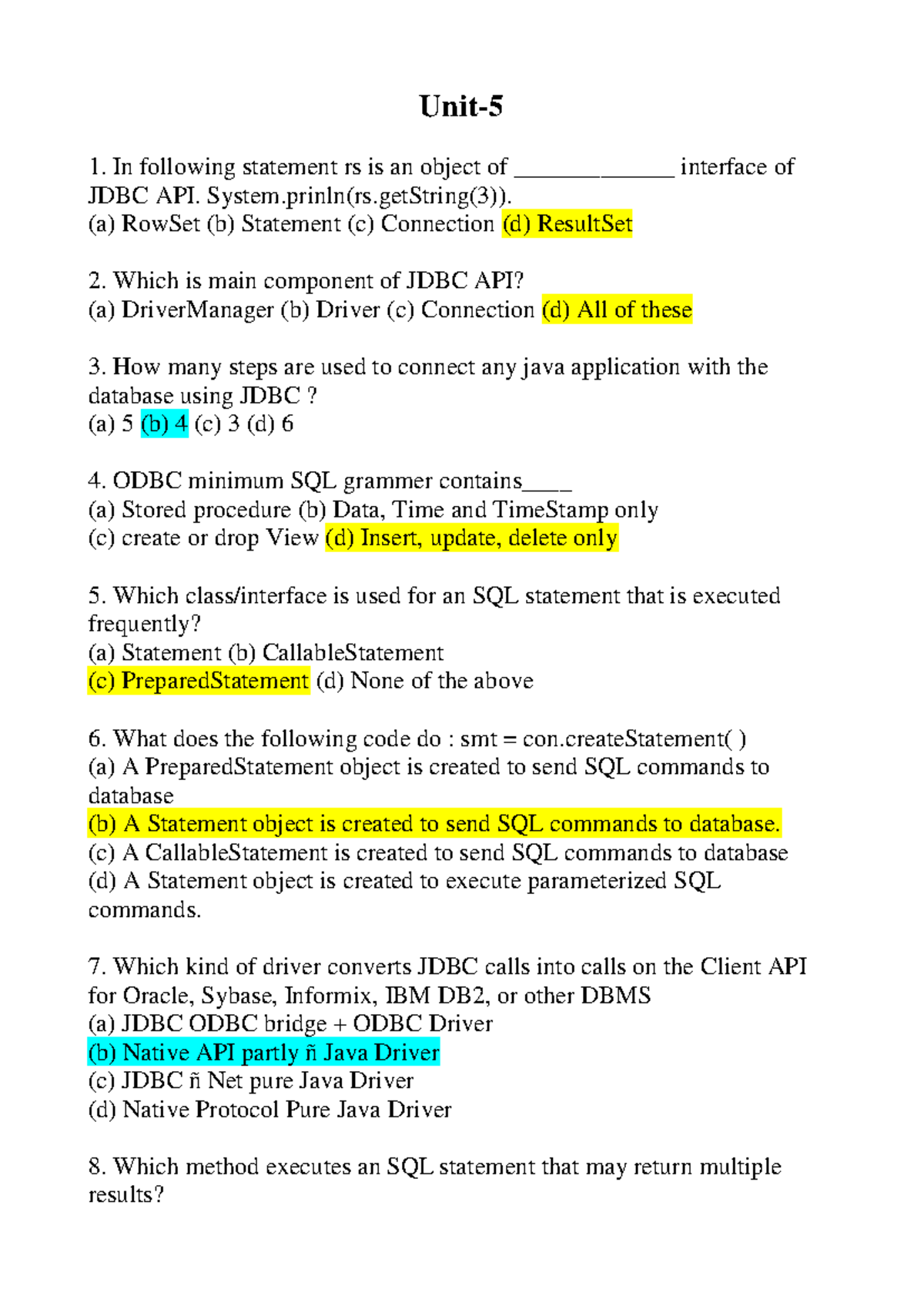 Imp Questions AJP - Question - Unit- 5 In following statement rs is an object of ...