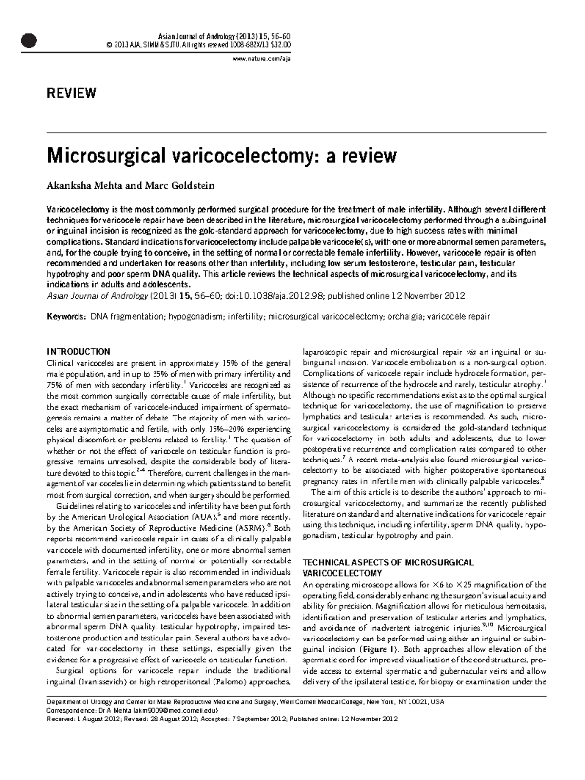 Aja2012 98 a - lknjkhgf - REVIEW Microsurgical varicocelectomy: a ...