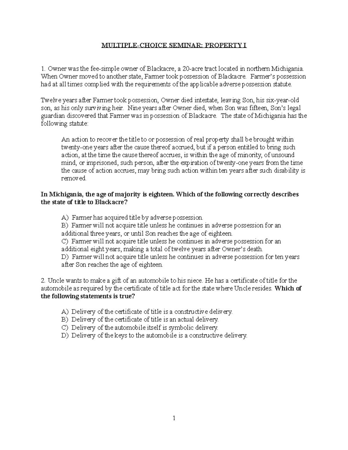 Prop mc - multiple choice in conveyance - MULTIPLE-CHOICE SEMINAR ...