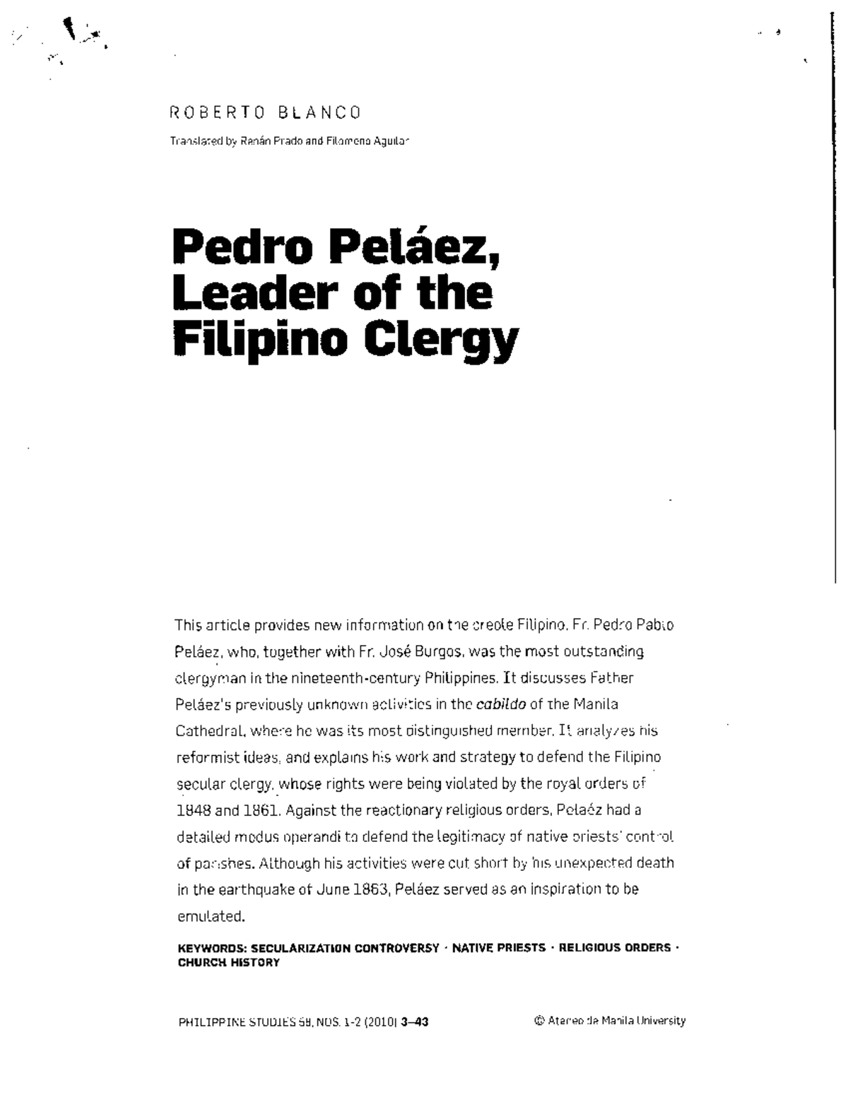 Blanco, Pedro Pelaez, leader of the Filipino Clergy - The Life And ...