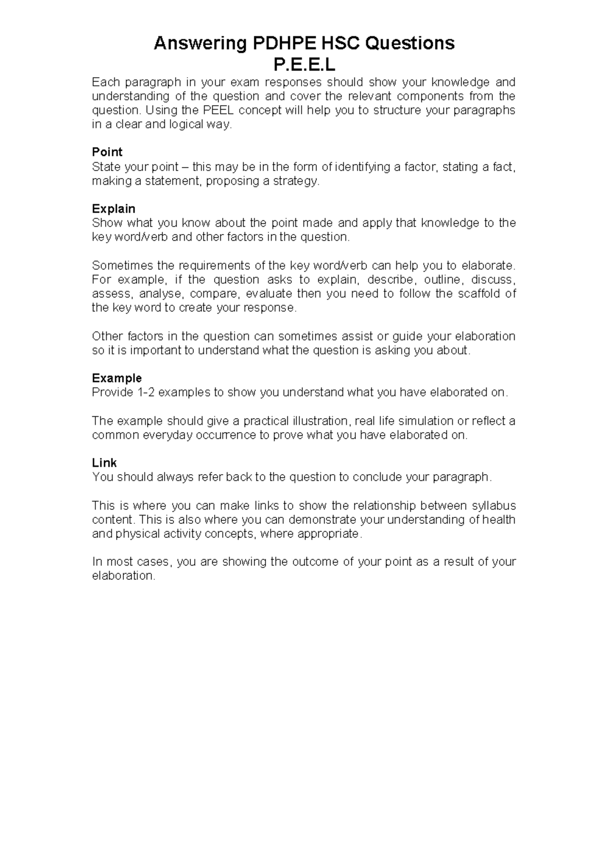 Answering Pdhpe HSC Questions - Answering PDHPE HSC Questions P.E.E ...