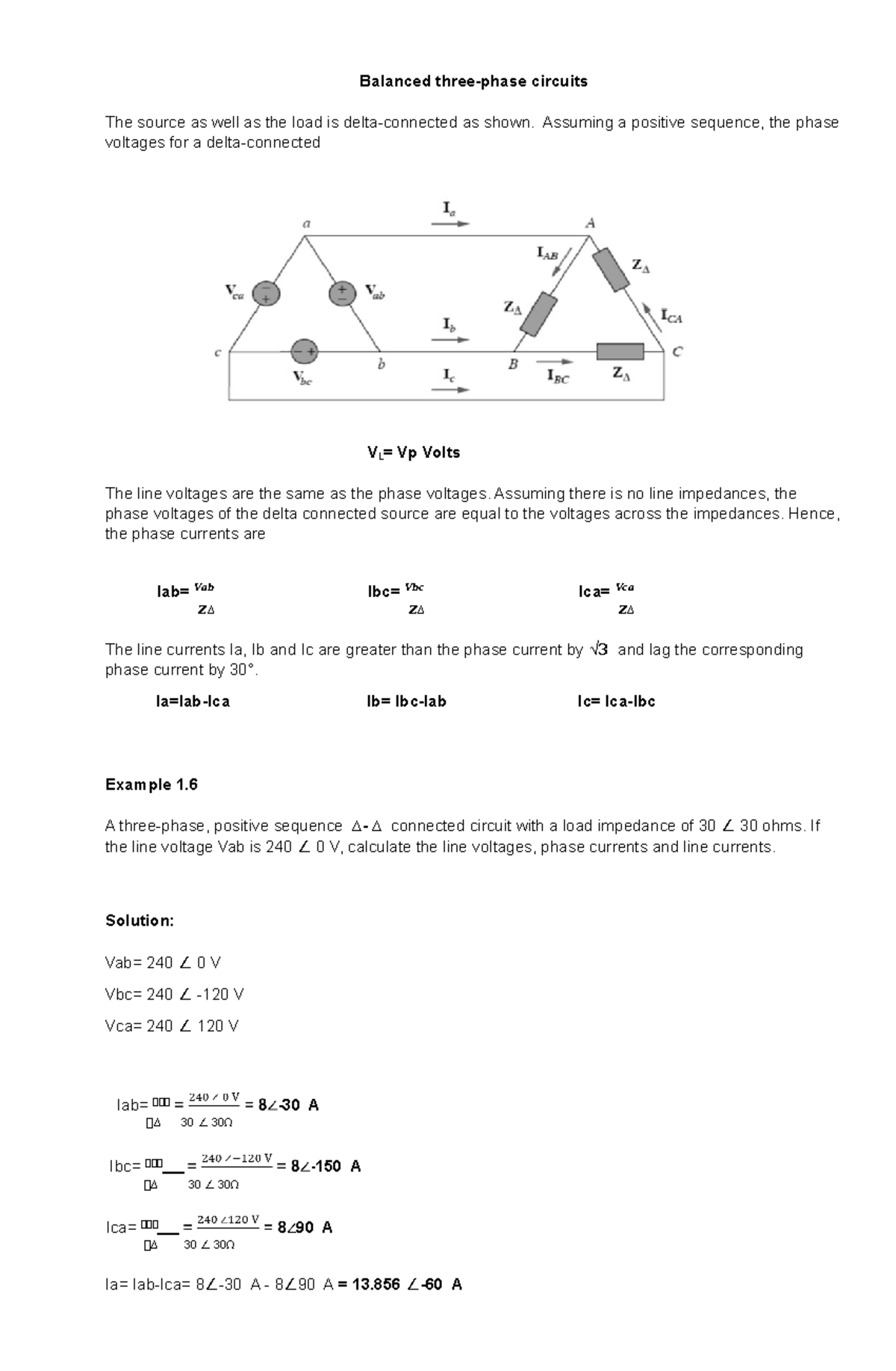 Balanced three-phase circuits - Assuming a positive sequence, the phase ...