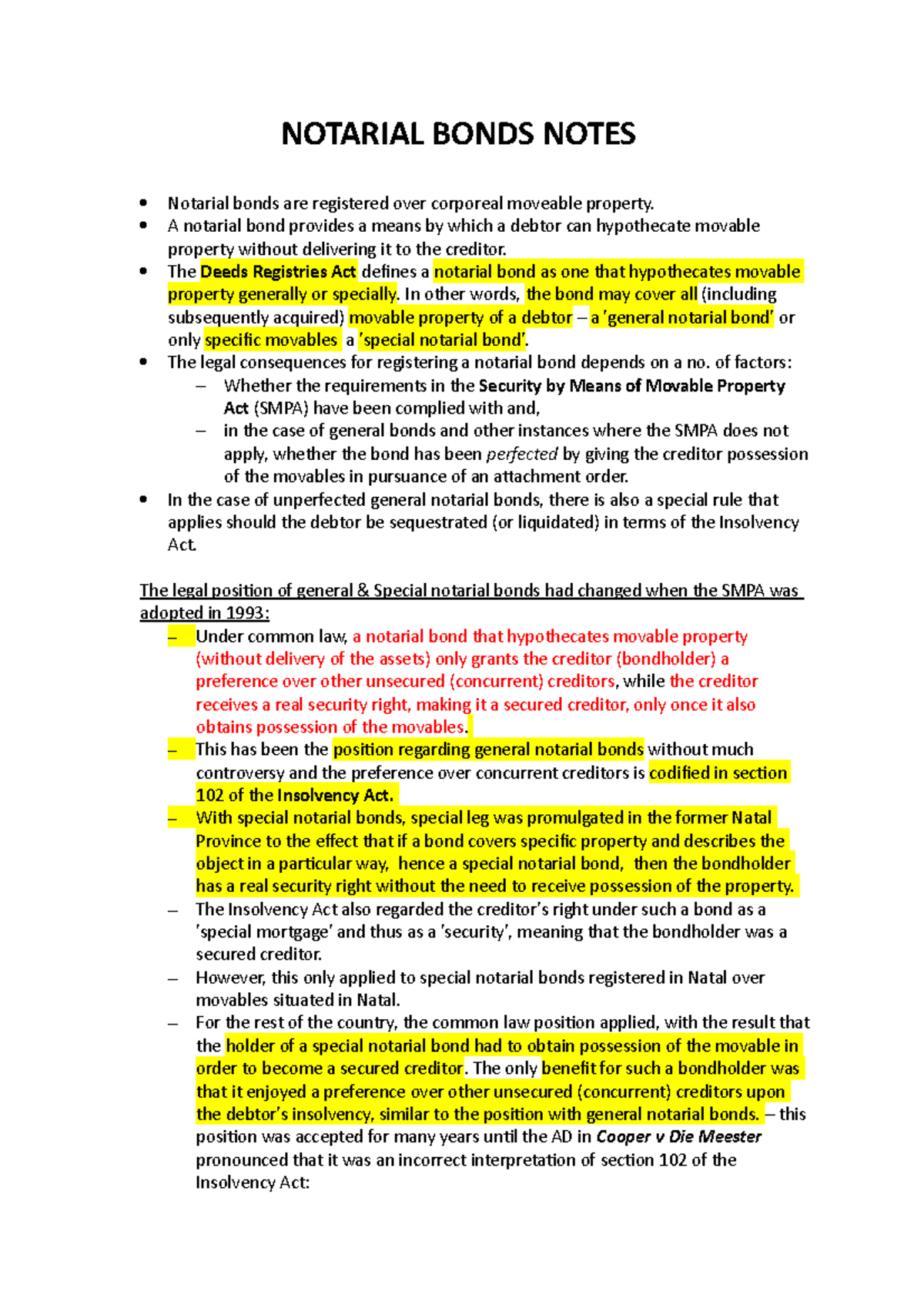 Notarial Bonds Notes - NOTARIAL BONDS NOTES Notarial bonds are ...