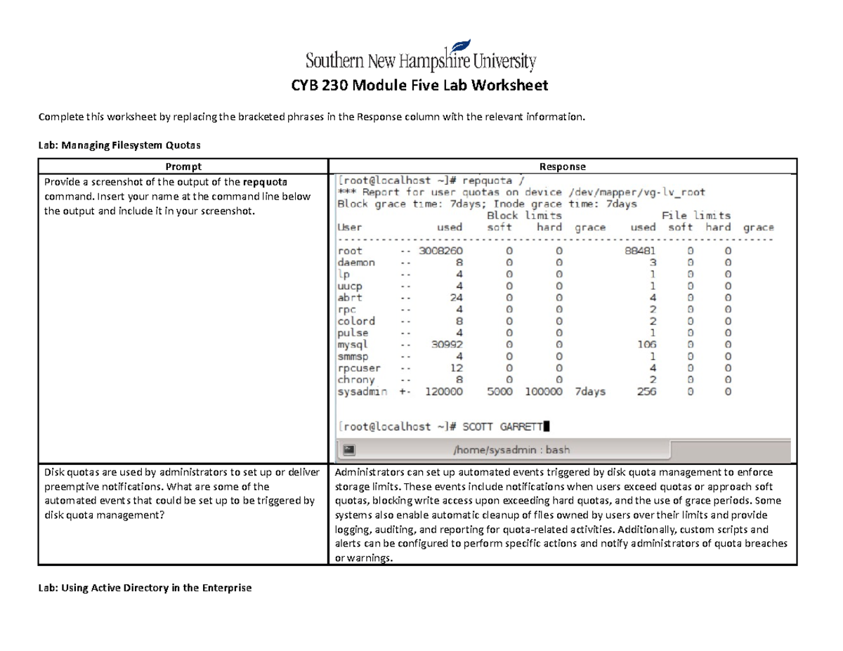 CYB 230 Mod 5 Lab Scott Garrett - CYB 230 Module Five Lab Worksheet ...