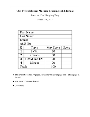 M1sol - CSE 575: Statistical Machine Learning: Mid-Term 1 Instructor: Prof. Hanghang Tong ...