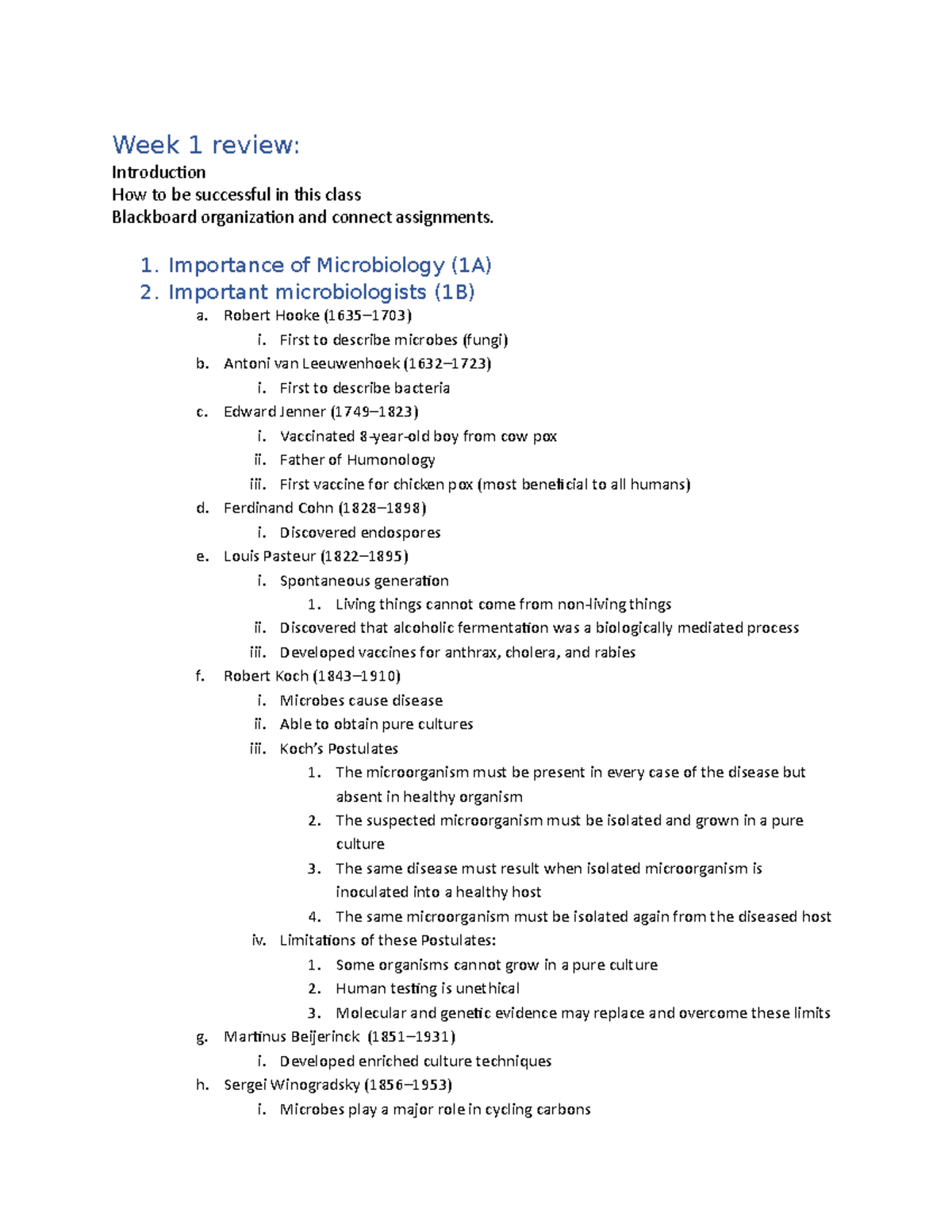 Exam One Review - Week 1 review: Introduction How to be successful in ...