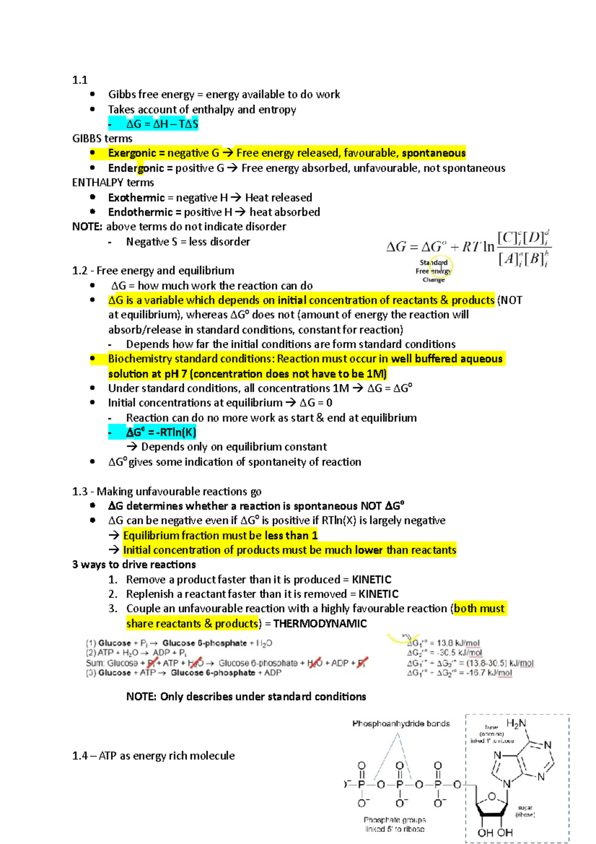 MCB -module -1 Module 1 - 1. Gibbs free energy = energy available to do ...