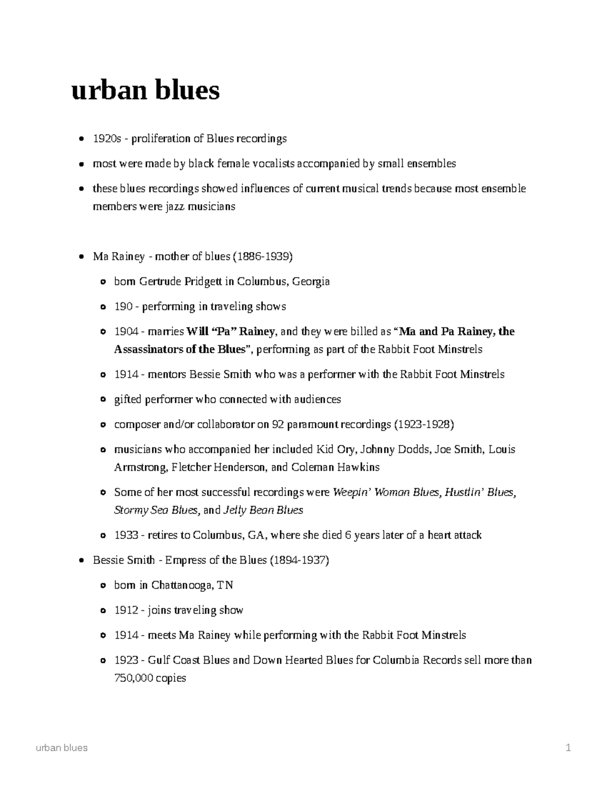 Urban Blues - MUSI 3630 - urban blues 1 urban blues 1920s ...