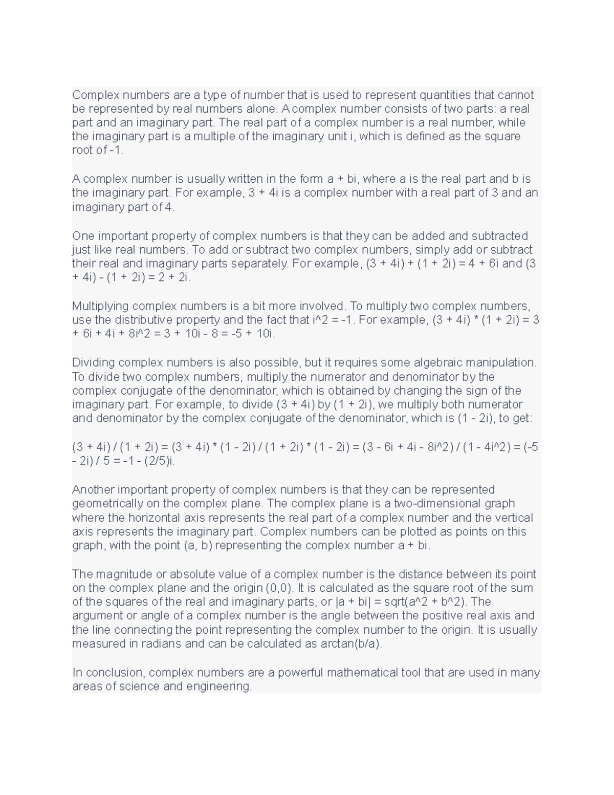 Complex numbers - A complex number consists of two parts: a real part ...