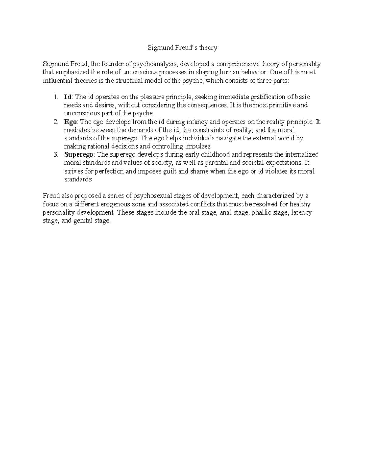Sigmund Freud - Essay - Sigmund Freud’s theory Sigmund Freud, the ...