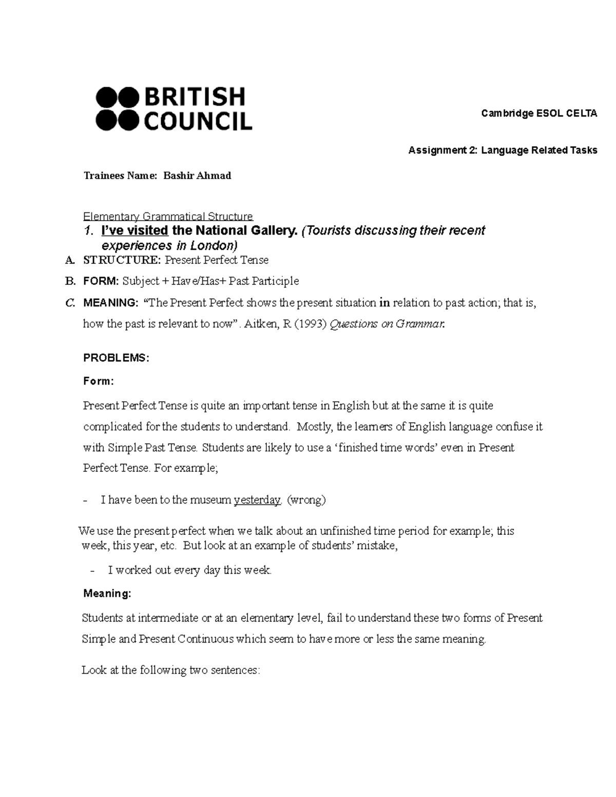 Assignment 2- revised for resubmission - Cambridge ESOL CELTA ...