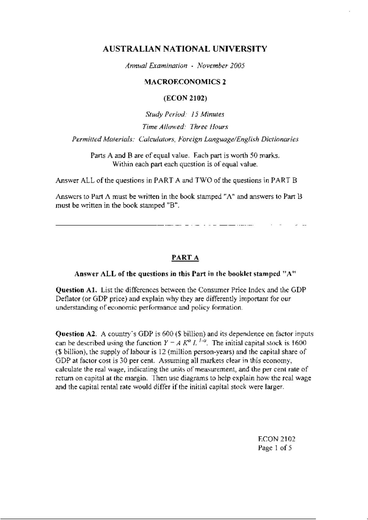 Econ2102 exams paper - ECON2102 - Studocu