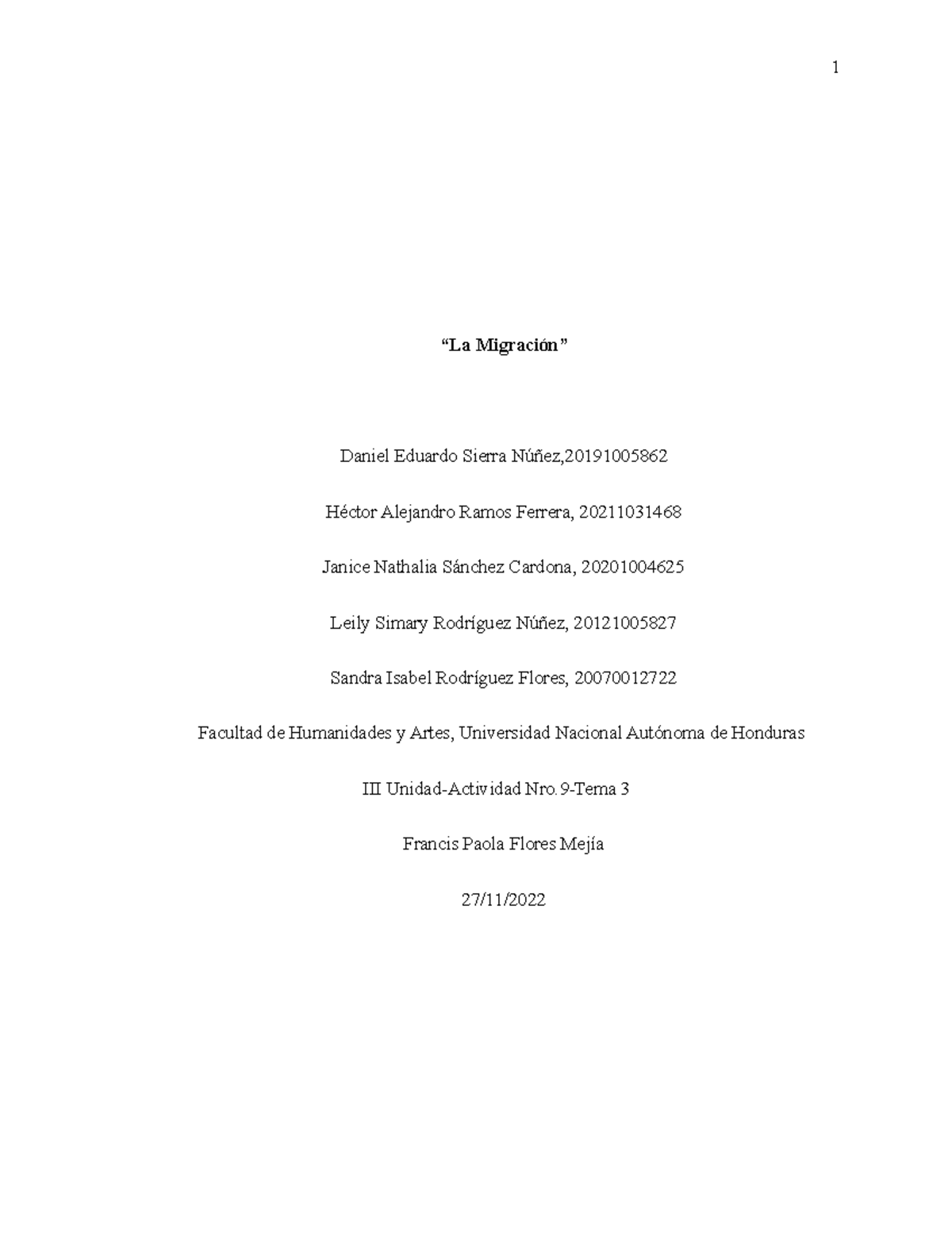 Sierra Daniel U3T3a1 - gimq - “La Migración” Daniel Eduardo Sierra ...