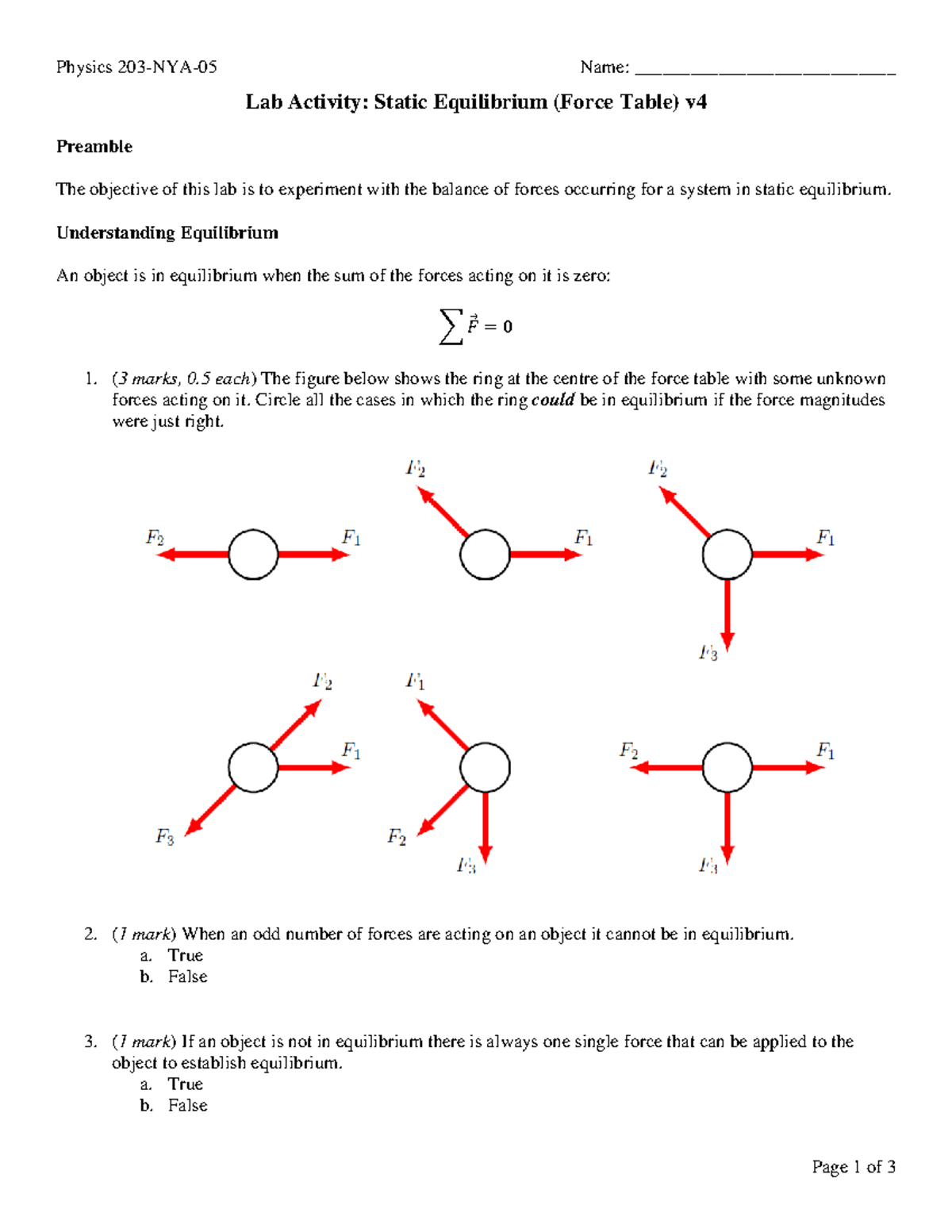 Lab activity-force table-v4 - Physics 203-NYA-05 Name ...