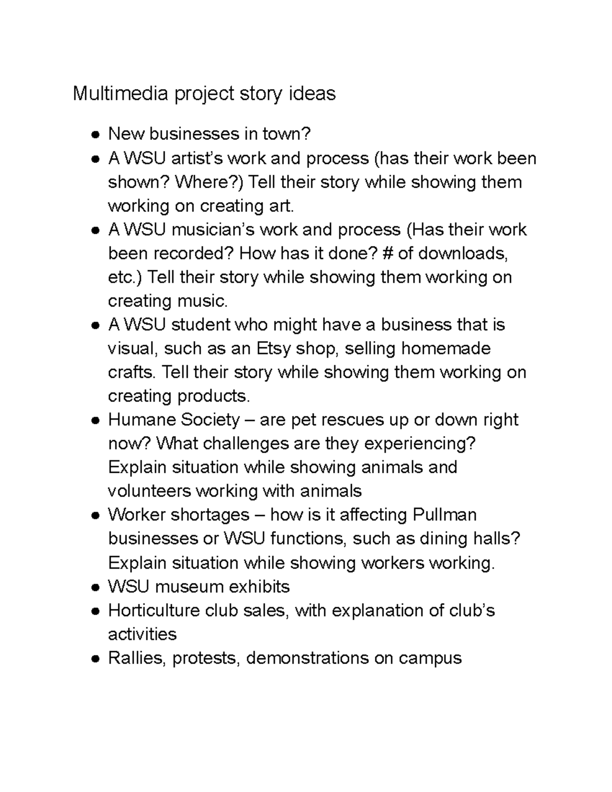 Multimedia project story ideas - A WSU musician’s work and process (Has ...