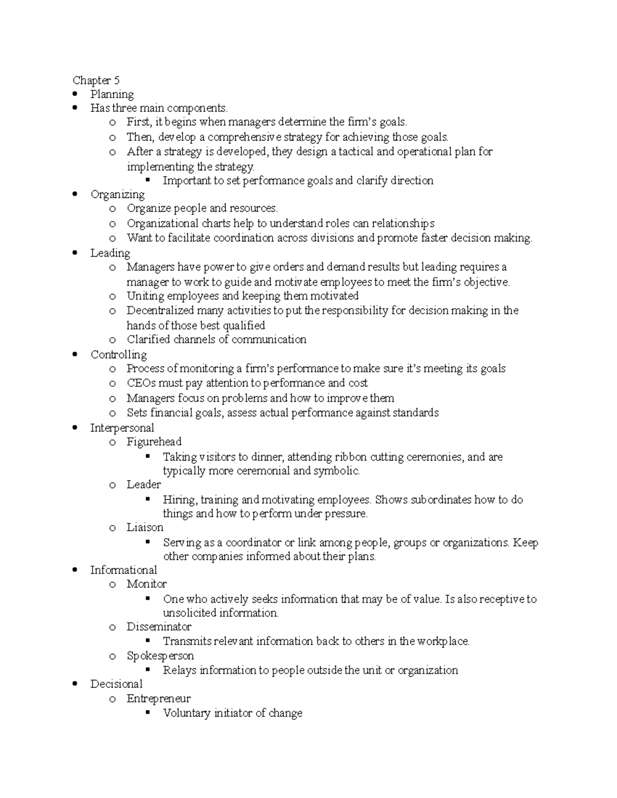 SOM 122 Study Guide - Chapter 5 Planning Has three main components. o ...