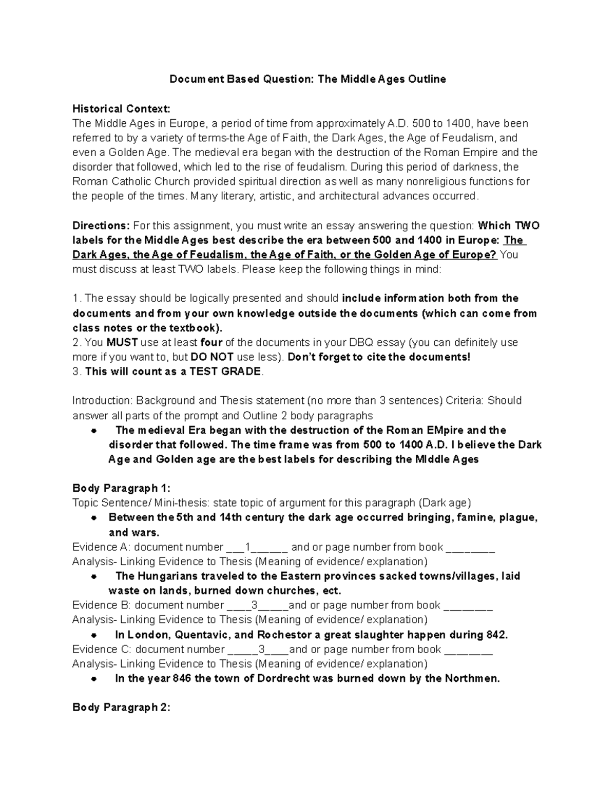 Jayla Adams (LGR 7) - Document Based Question The Middle Ages Outline ...