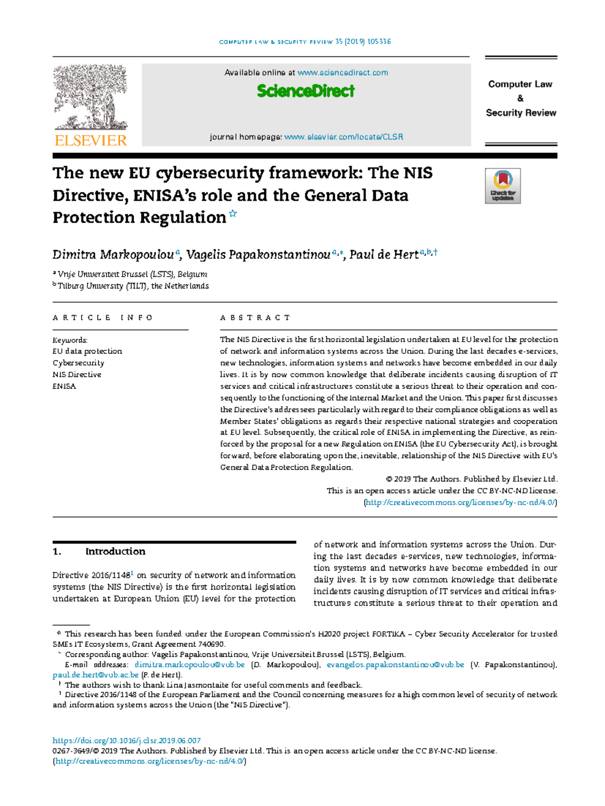 Reading - law for cyber security - Available online at sciencedirect journal homepage: - Studocu