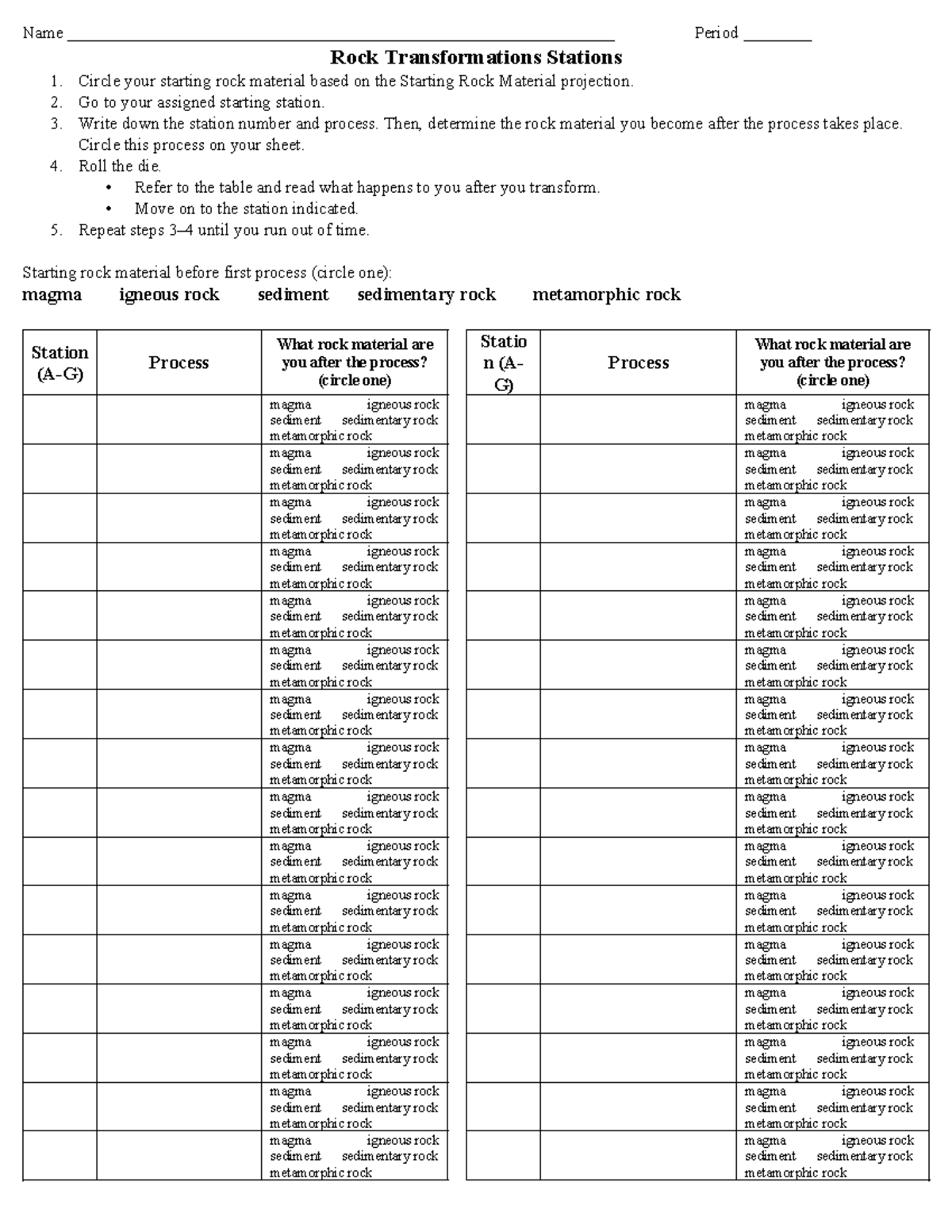 Rock Transformations Stations Worksheet L3 - Name - Studocu