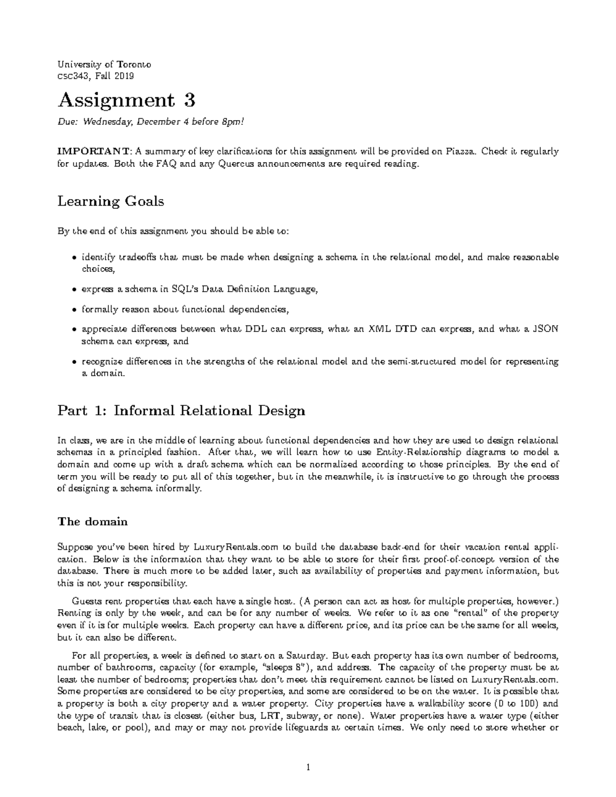 Assignment 3 work sheet - University of Toronto csc343, Fall 2019 ...