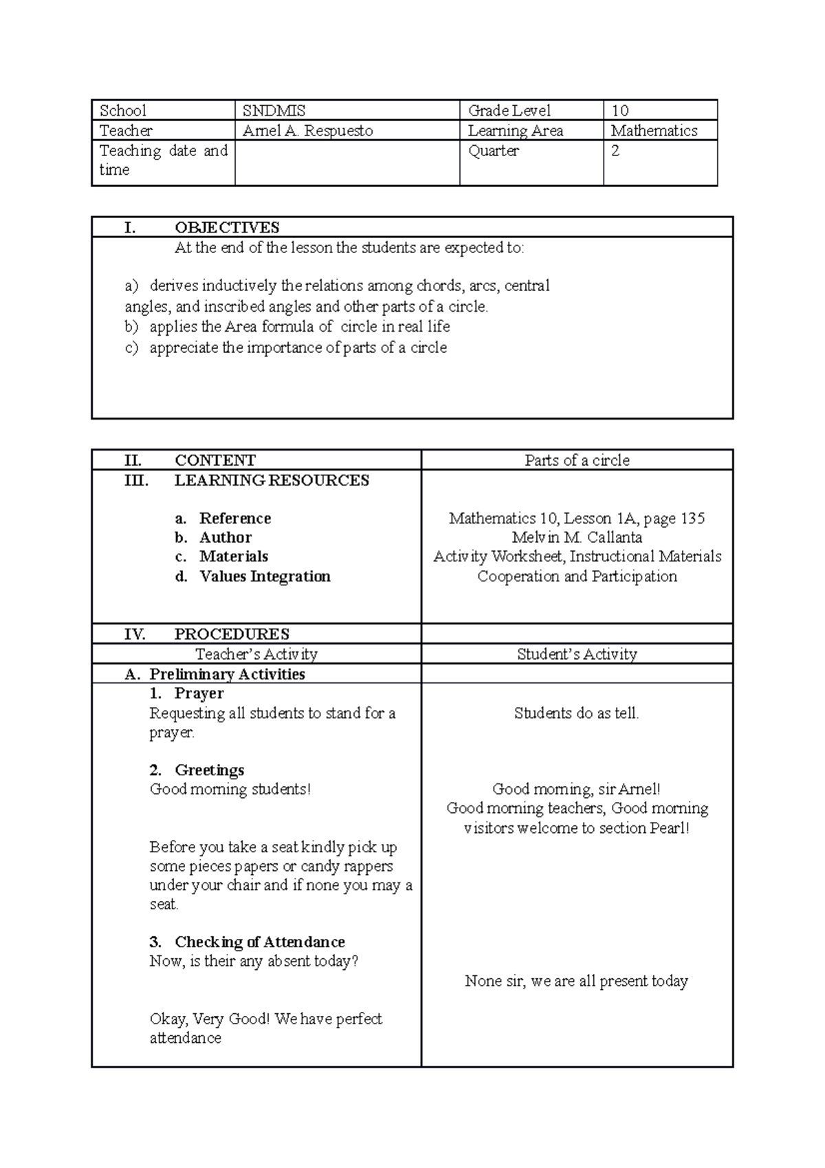 DLP 2 - Parts of a circle - read more and analyze - School SNDMIS Grade ...