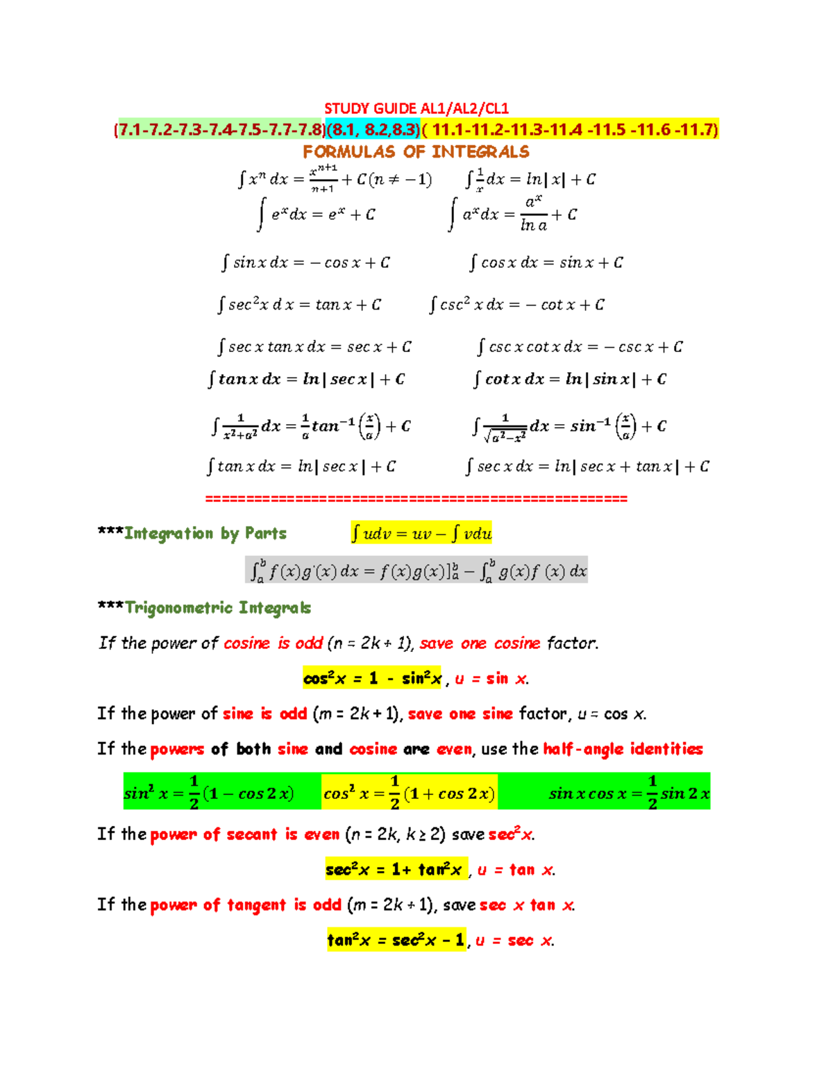 Study Guide. Final Exam (Chap 7, 8, and Sections 8 - STUDY GUIDE AL1 ...
