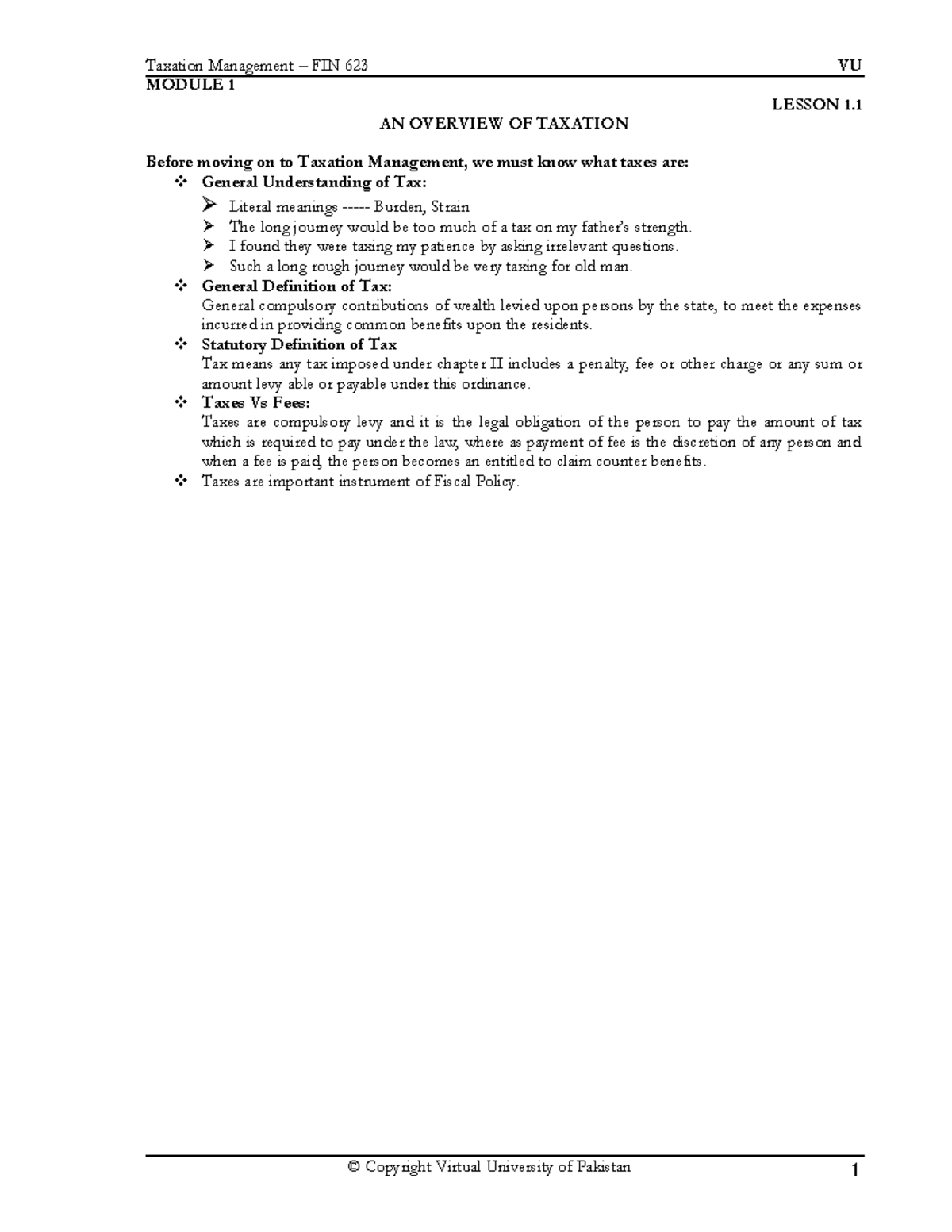 Taxation Management - MODULE 1 LESSON 1. AN OVERVIEW OF TAXATION Before ...
