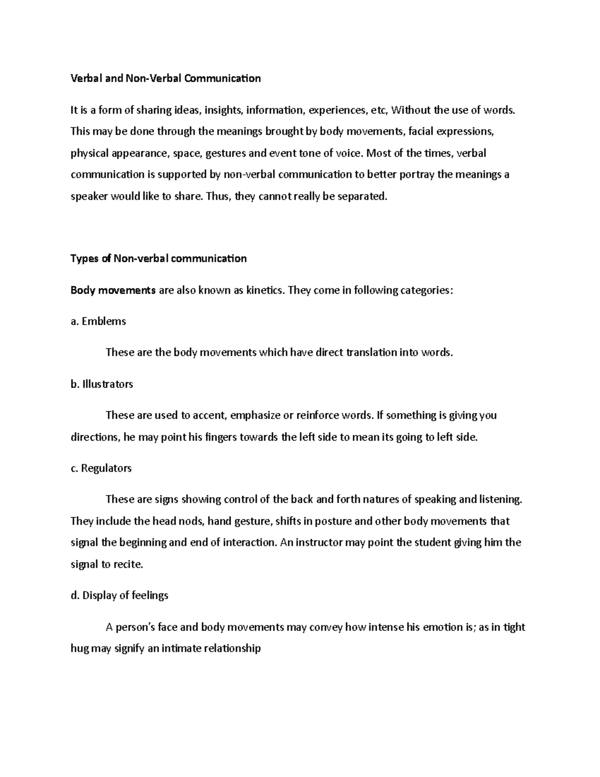 Verbal and Non - Lecture notes 5 - Verbal and Non-Verbal Communication ...