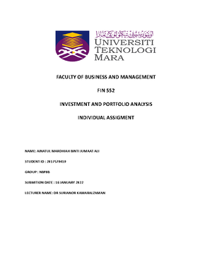 FIN552 Individual Assignment Bursa GAME - FIN552: INVESTMENT AND ...