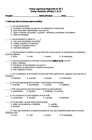 First Quarter Summative TEST IN MATH - Unang Lagumang Pagsusulit sa ...