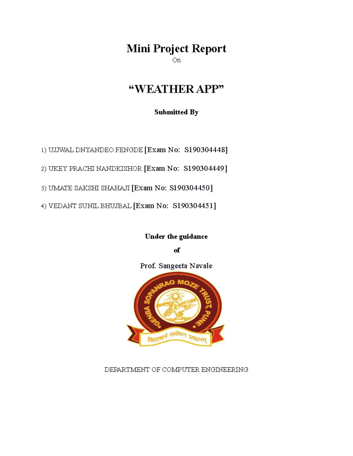 PBL Report - pbl - Mini Project Report On “WEATHER APP” Submitted By ...
