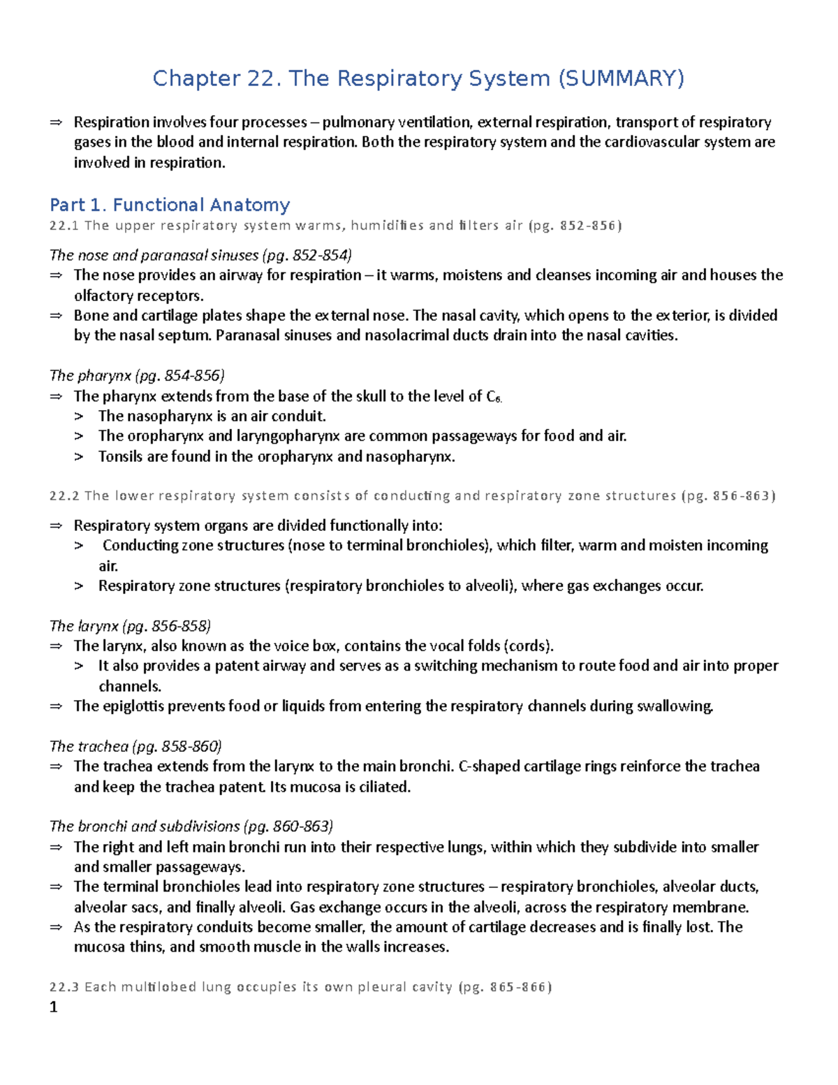 BIOM1060 The Respiratory System (Chap. 22) - Chapter 22. The ...